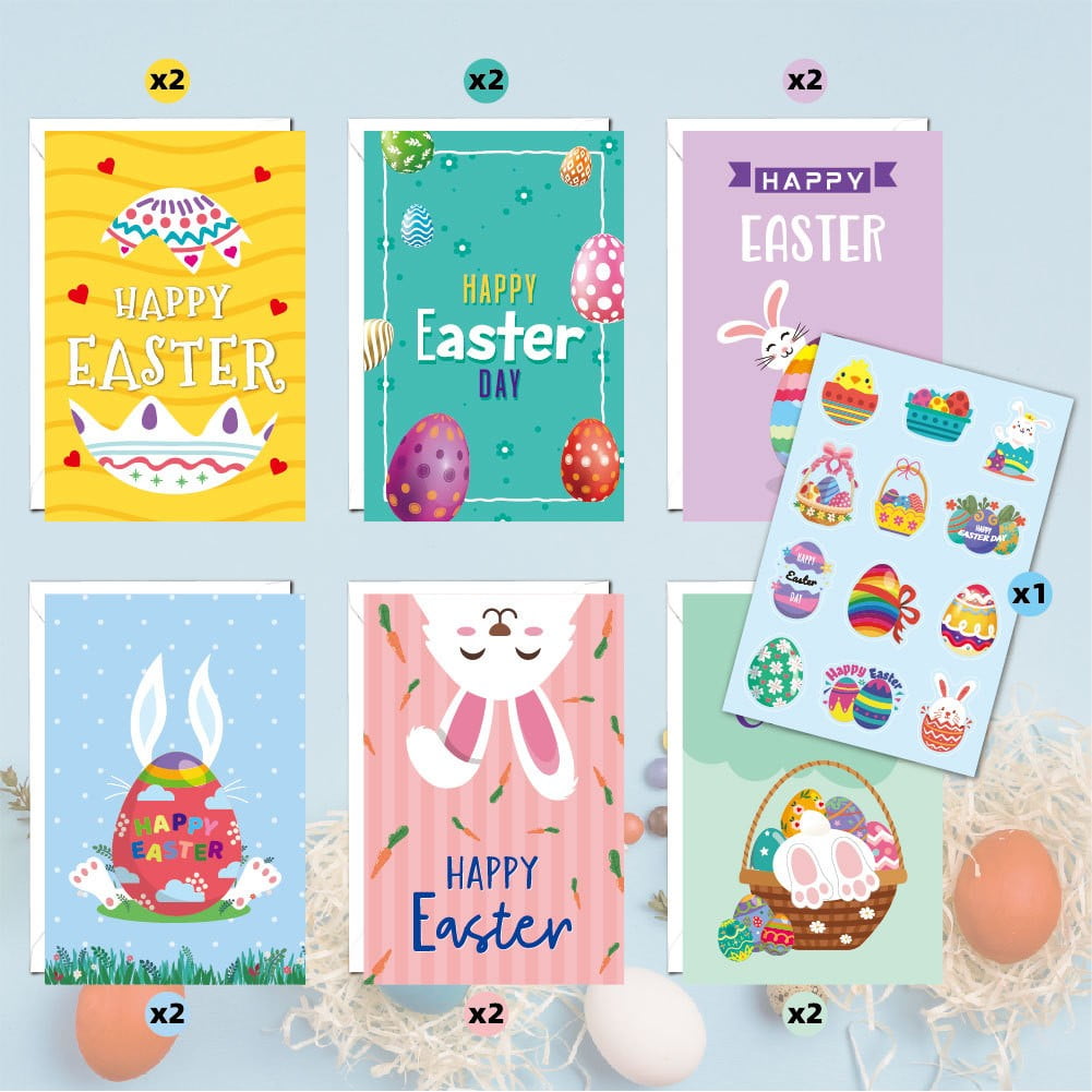 12 PCS Easter Greeting Card Set, Easter Egg Bunny Fold with Envelope ...