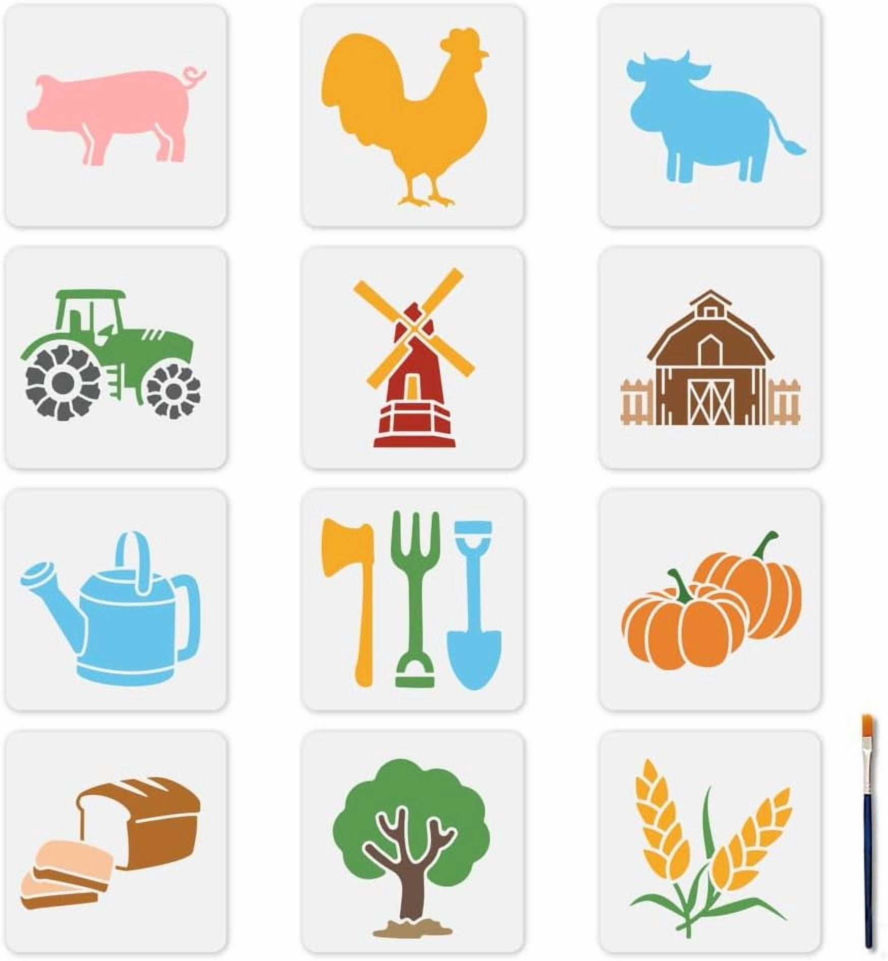 12 PCS Farm Animal Stencils Set 5.9×5.9 Inches Tractor Pumpkins Bread ...