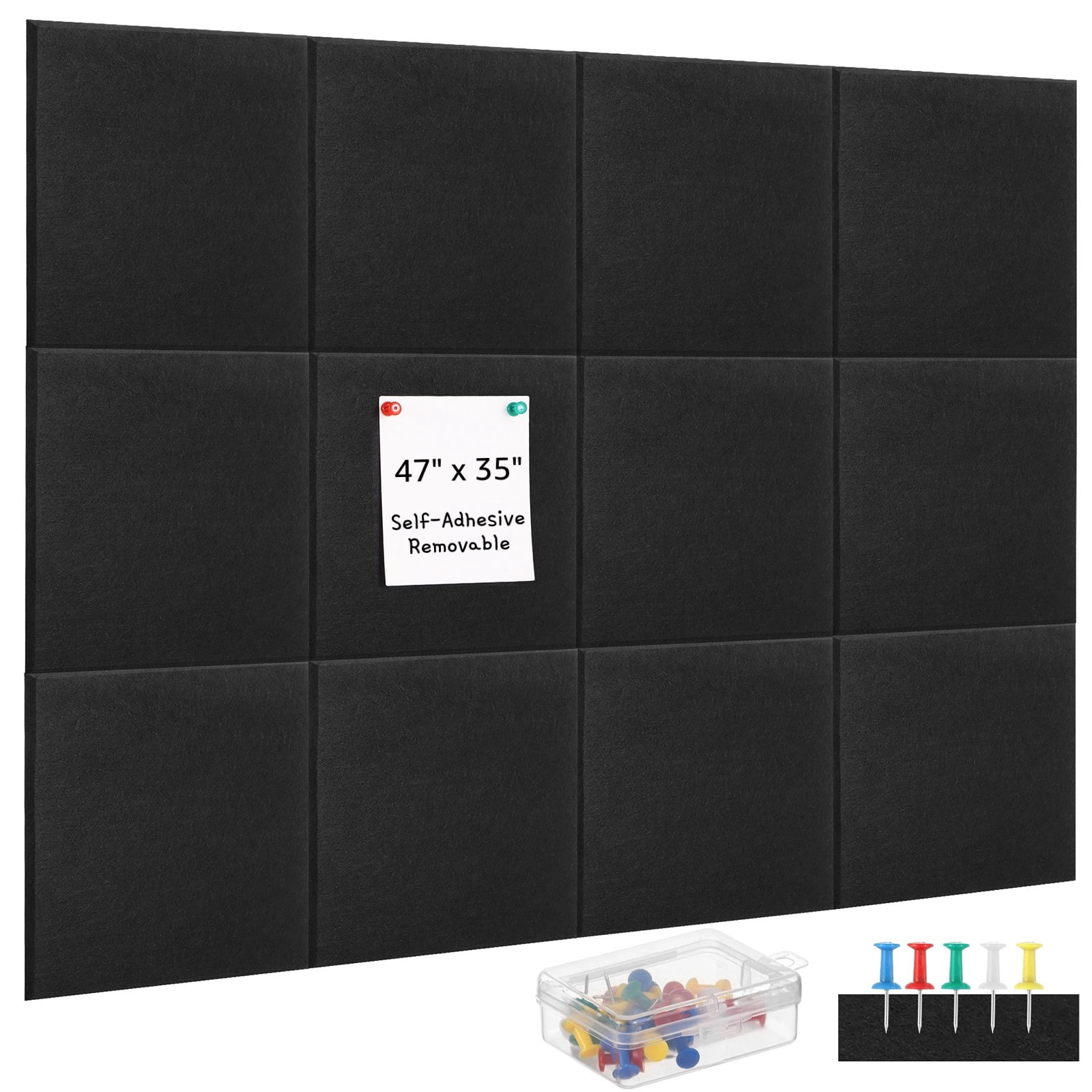 12 PCS Felt Wall Tiles, Self-Adhesive Felt Wall Tiles with 50 Push Pins ...