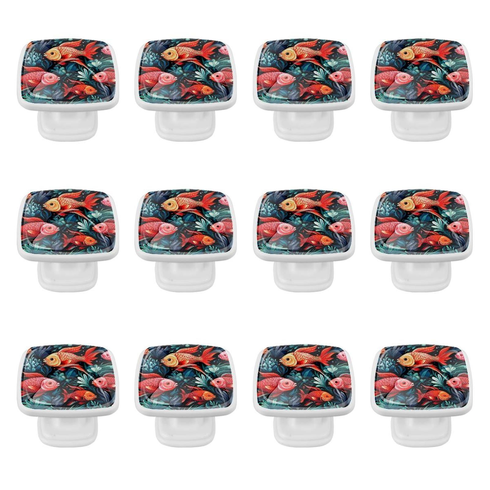 12 PCS Fish Drawer Knobs Square Cabinet Handles with Screws Furniture ...