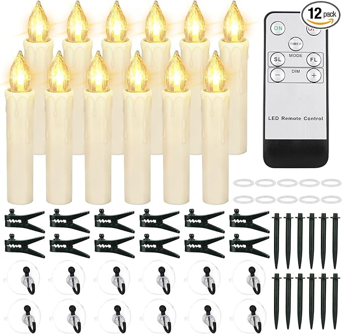12 PCS Flameless Flickering Window Candles with Timer & Remote, Battery ...