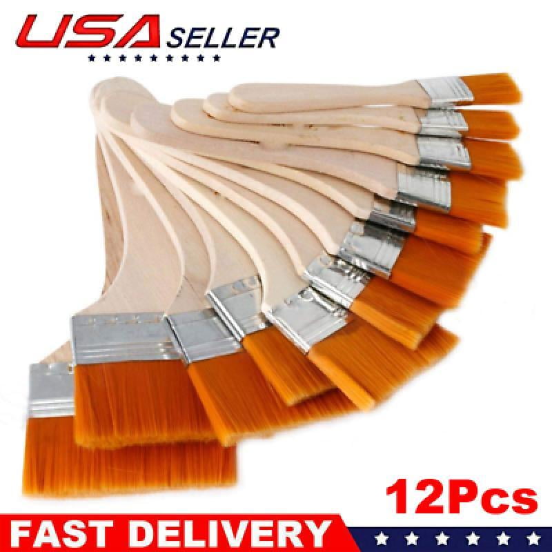 12 PCS Flat Art Paint Brushes Set Assorted Size Nylon Painting Brushes ...