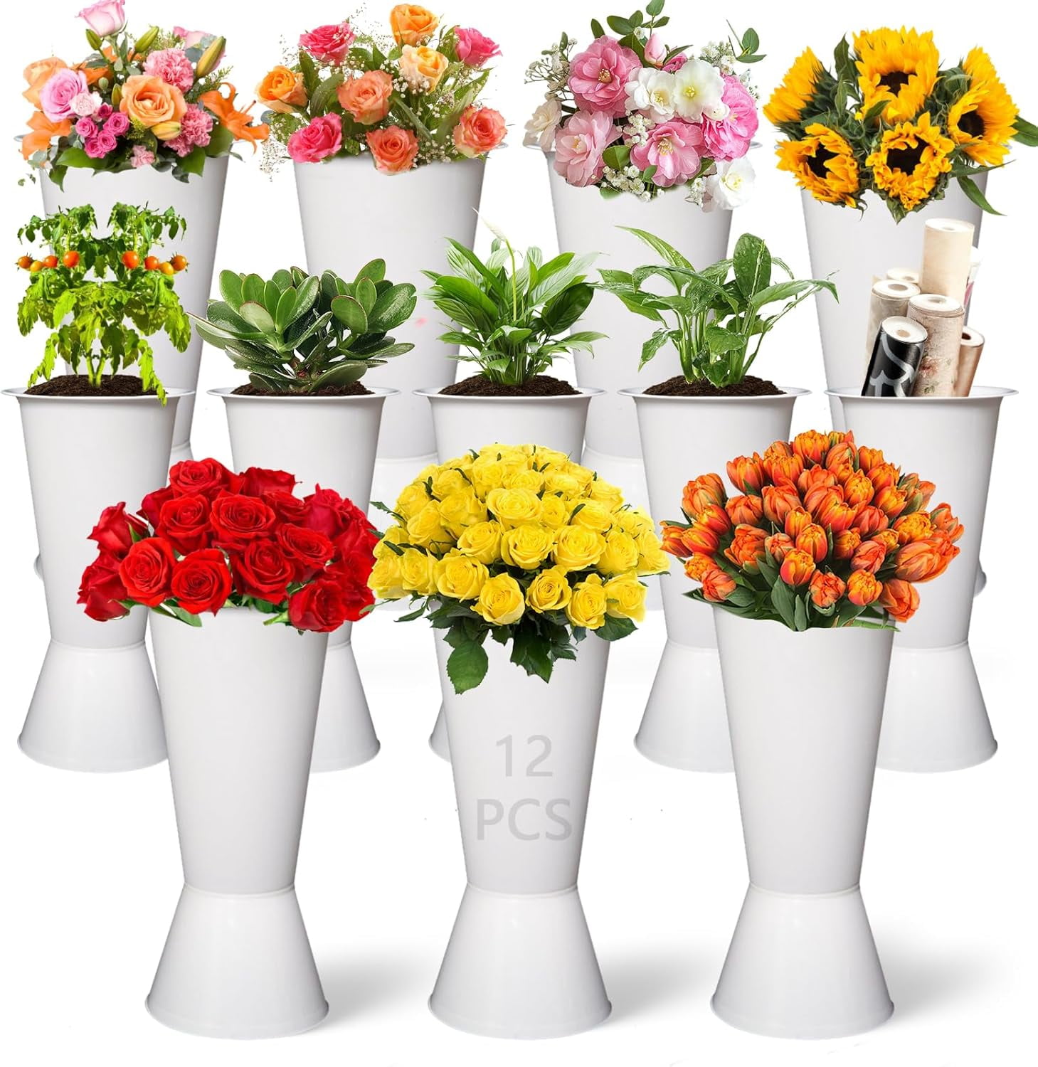 12 PCS Flower Buckets for Flower Display Stand 15 Inch Tall Cut Flower ...