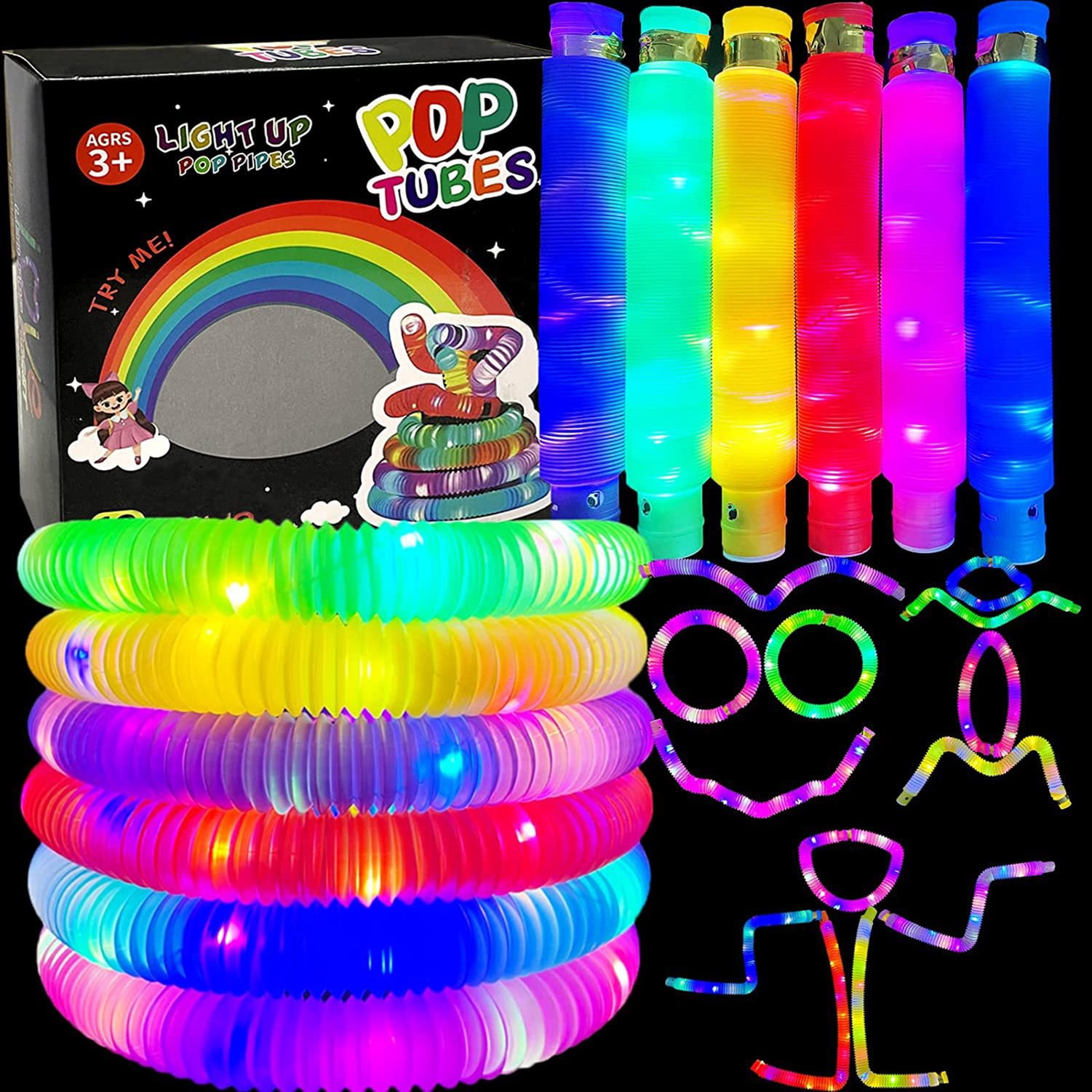 12 PCS Glow Sticks Party Packs, Byseng Party Favor Supplies for Kids, Light up Pop Tubes Glow ...