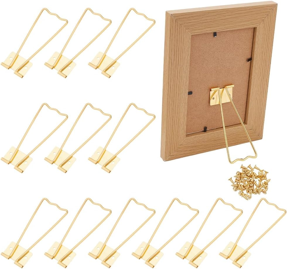 12 PCS Gold Metal Photo Frame Easel Back Stand 4.33x1.45inch Trapezoid ...