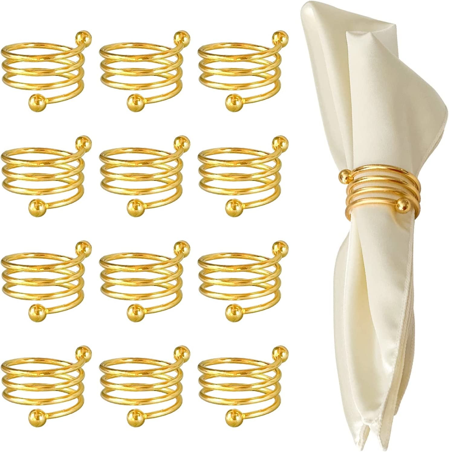 12 PCS Gold Napkin Rings , and Satin Napkins , Includes 12 Satin ...