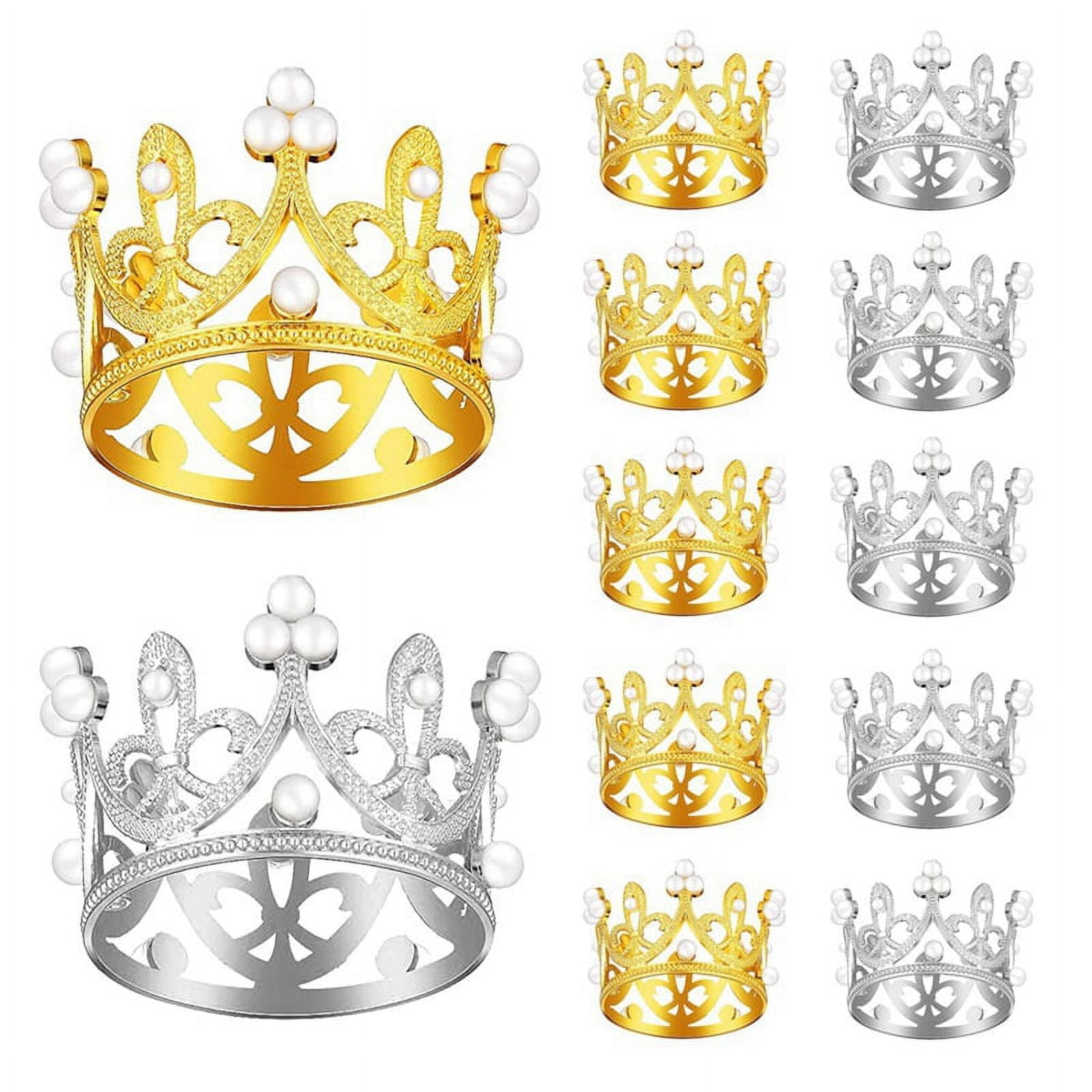 12 PCS Gold Silver Mini Crown Birthday Cake Topper with Pearl Decor ...