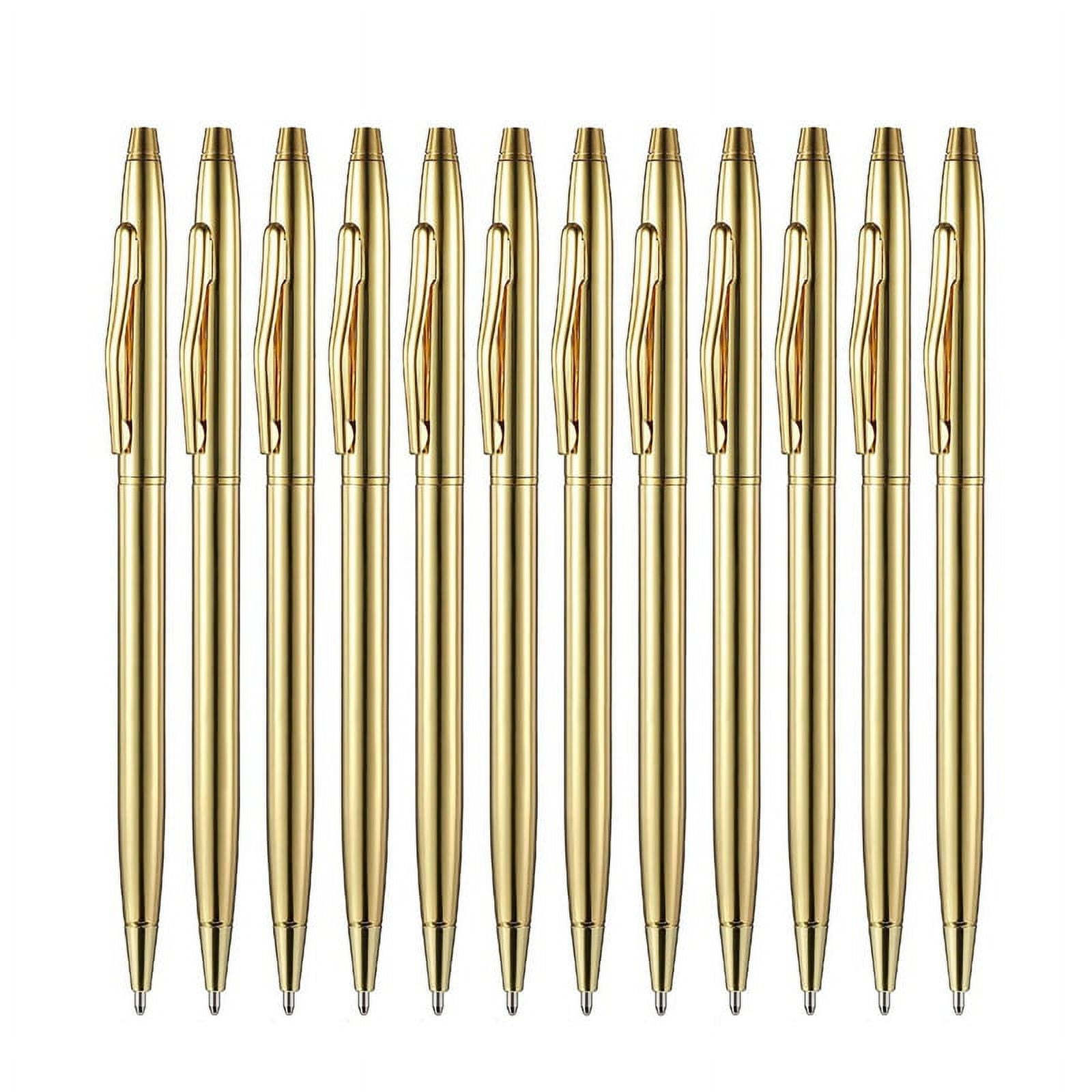 12 PCS Gold Slim Ballpoint Pens Black Ink 1 mm Medium Point Metallic ...