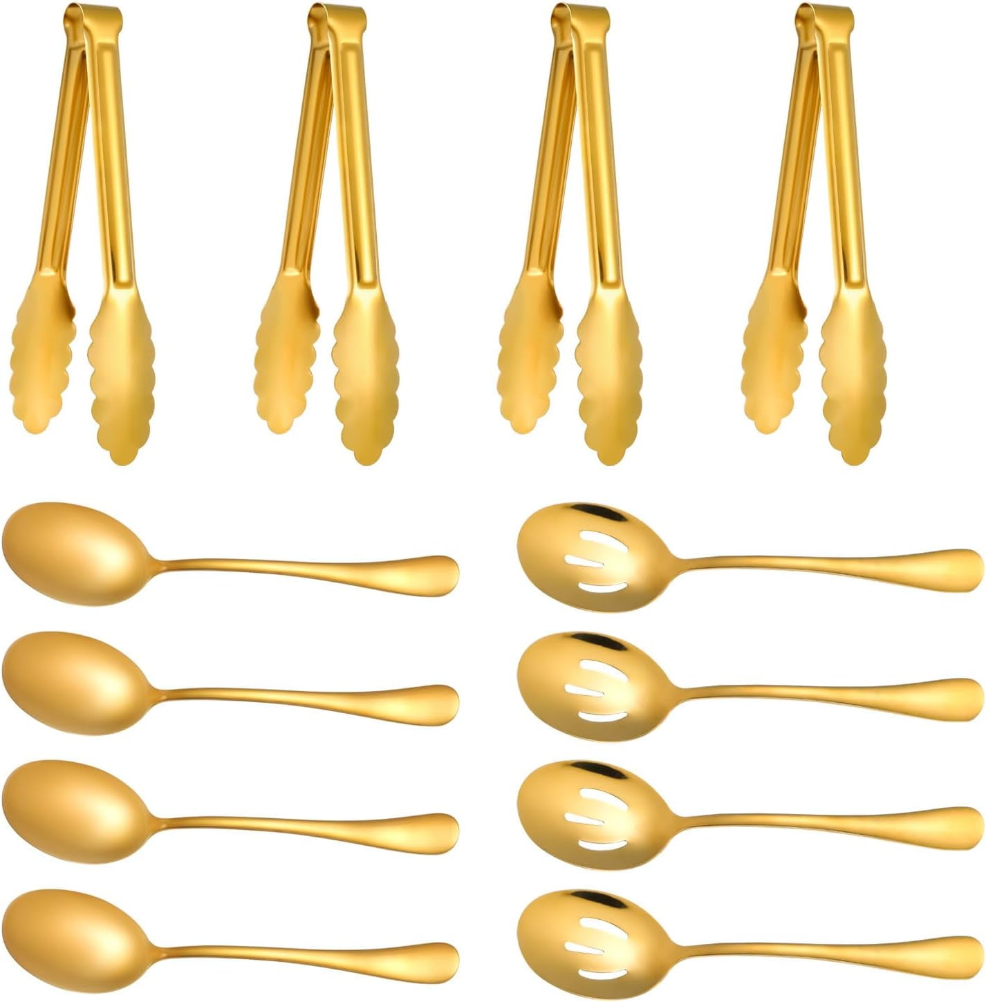 12 PCS Gold Stainless Steel Serving Utensils Sets - Large Serving ...