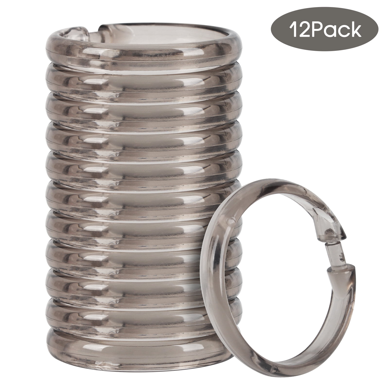 12 PCS Gray Plastic Shower Curtain Rings, Easy Snap Closure Shower ...