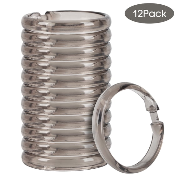 12 PCS Gray Plastic Shower Curtain Rings, Easy Snap Closure Shower ...