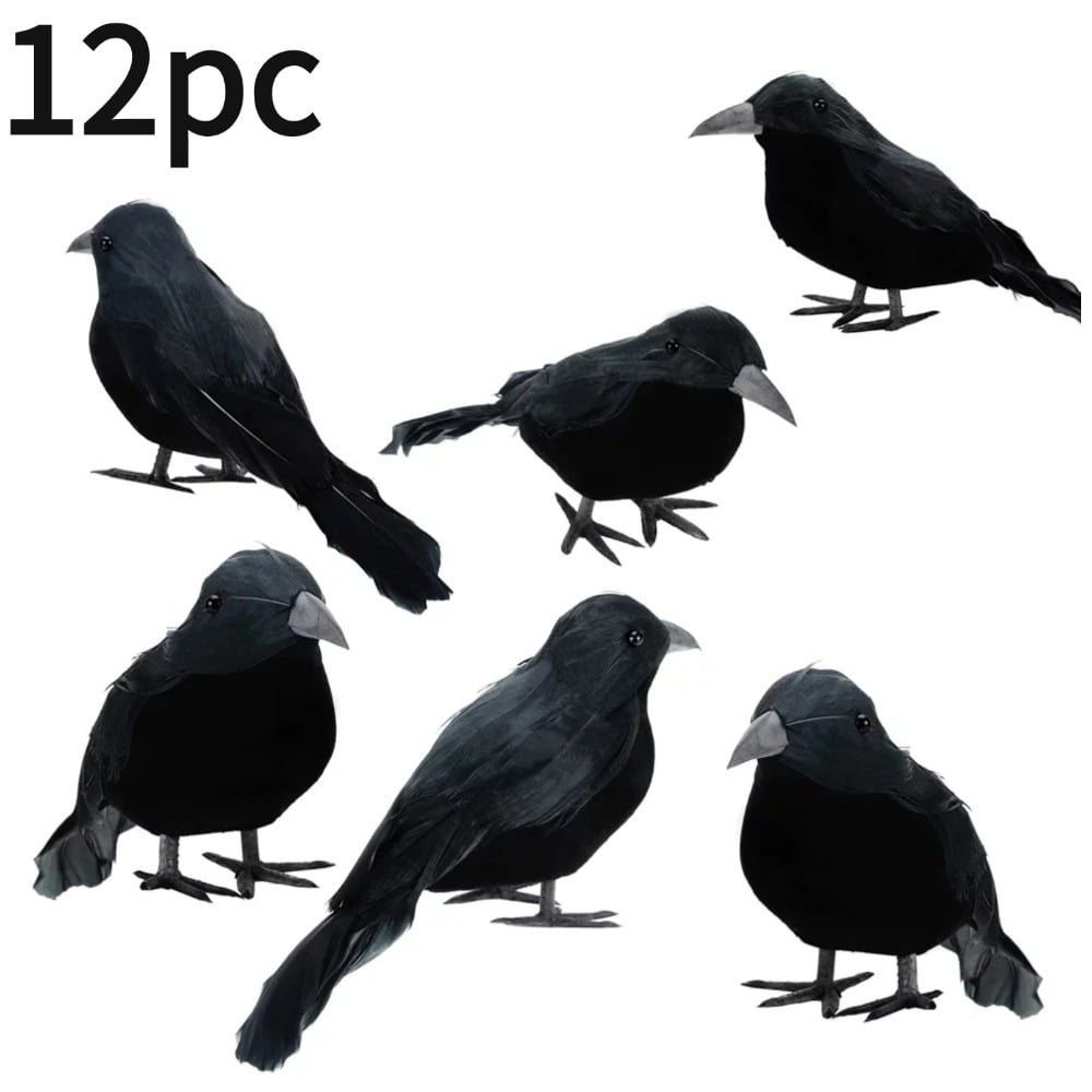 12 PCS Hanging Crow Decorations Felt Black Crow Ornament Raven Bird ...