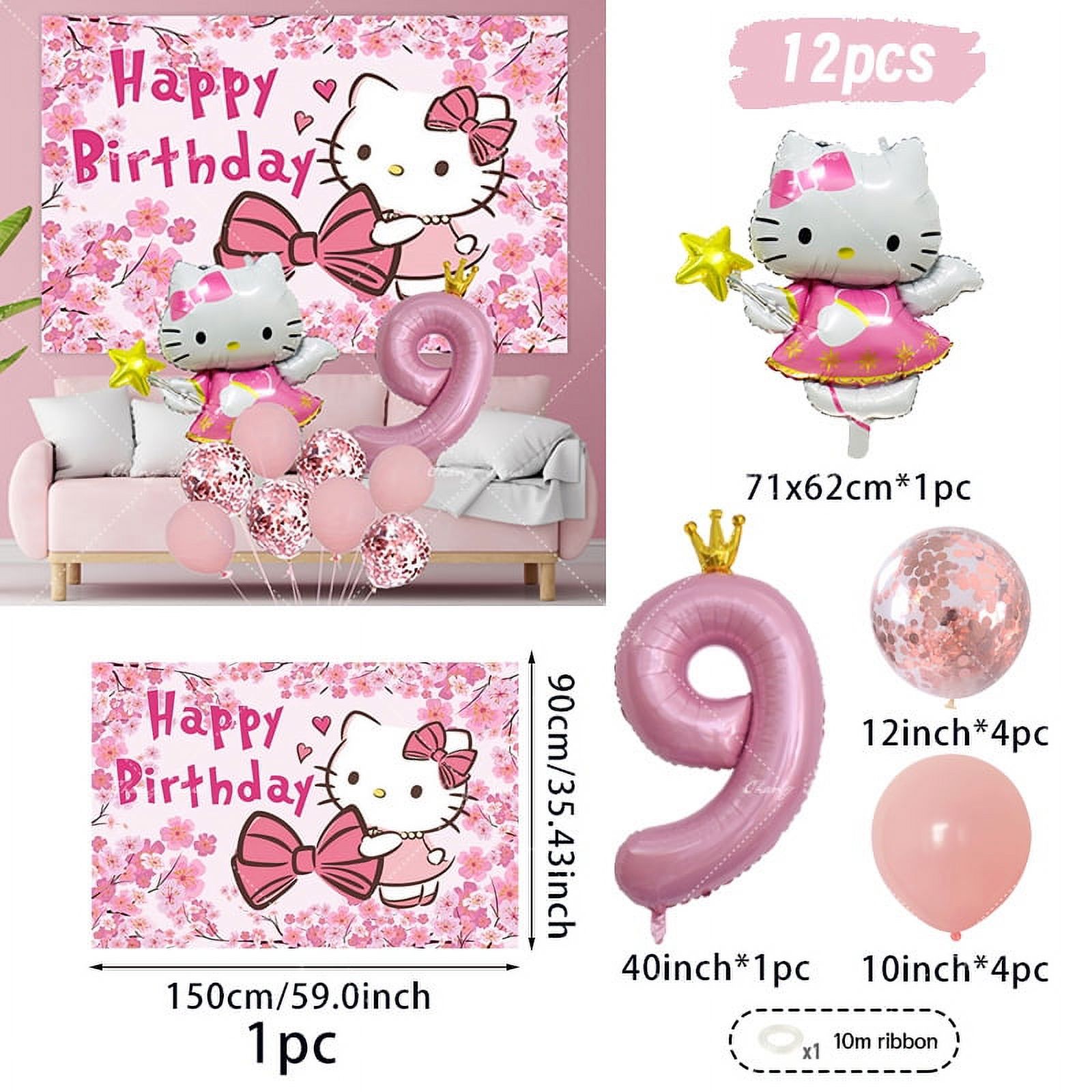 12 PCS Hello Kitty Number Foil Balloon Set Latex Balloons Girls ...