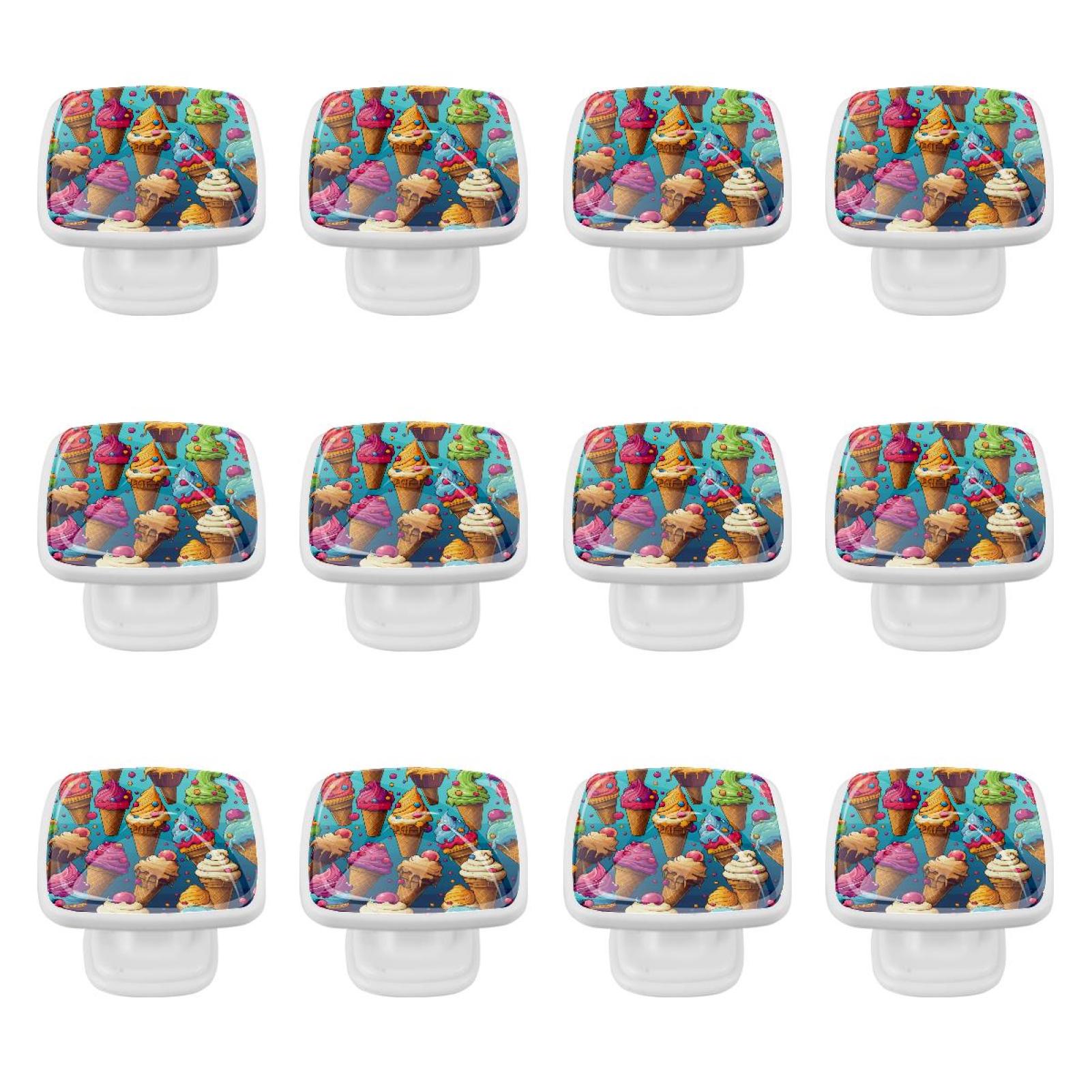 12 PCS Ice Cream Drawer Knobs Square Cabinet Handles with Screws ...