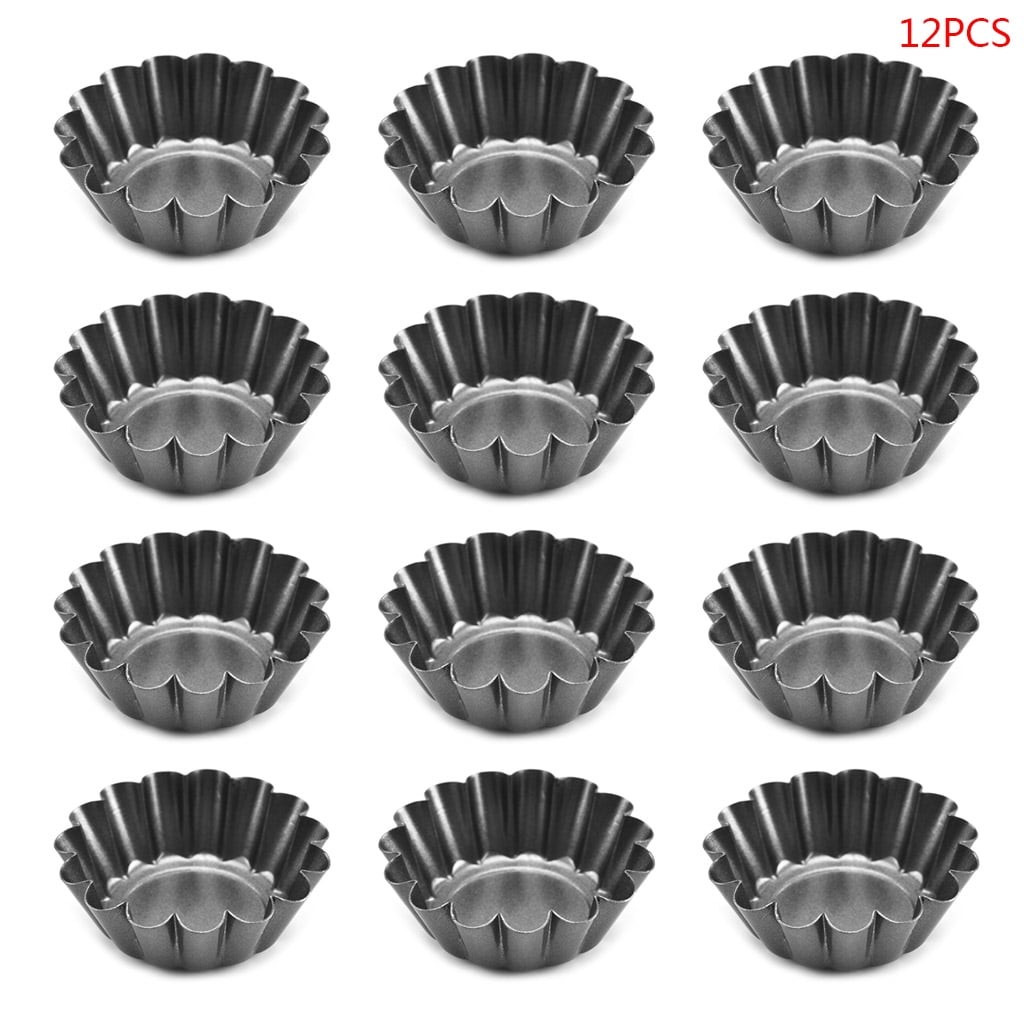 12 PCS Iron Baking Mold Flat-bottomed Chrysanthemum Mold Egg Tart Mold ...