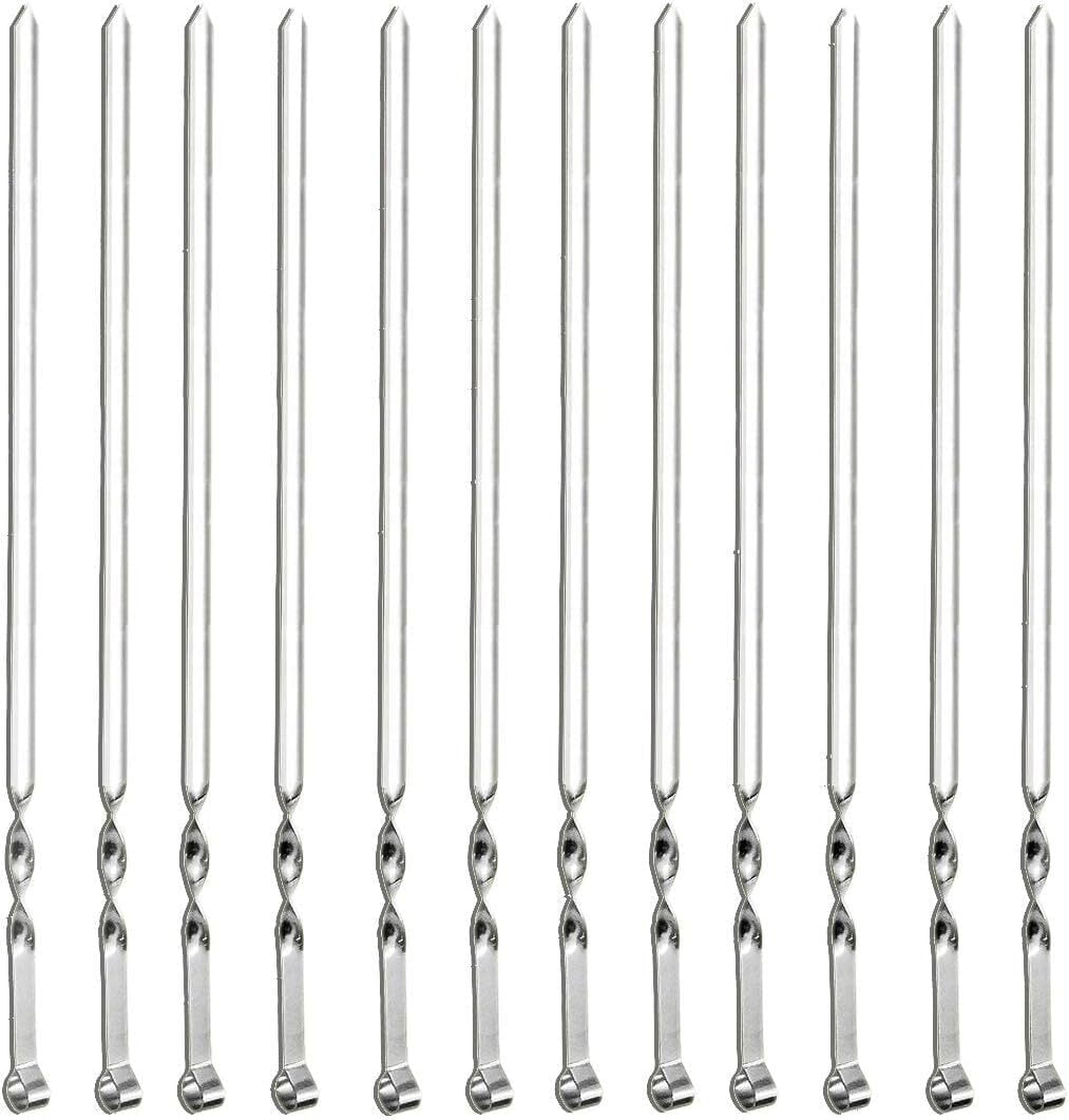 12 PCS Kabob Skewers Flat Metal BBQ Barbecue Skewer 14" Long Stainless Steel Shish Kebob Sticks ...