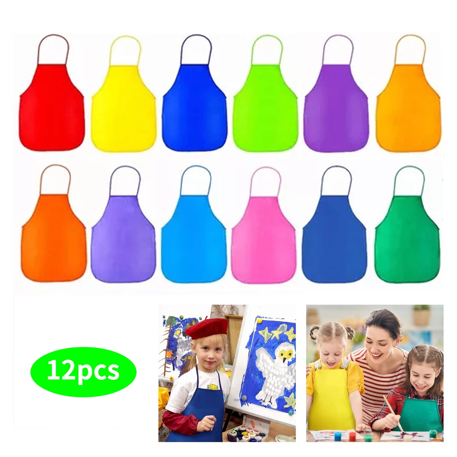 12 PCS Kids Aprons, 12 Colors Fabric Aprons Non Woven Kids Artist Apron ...