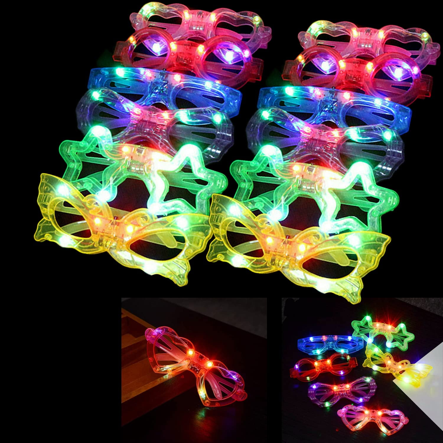 12 PCS LED Flashing Toy Glasses Glow in the Dark Easter Party Favors ...