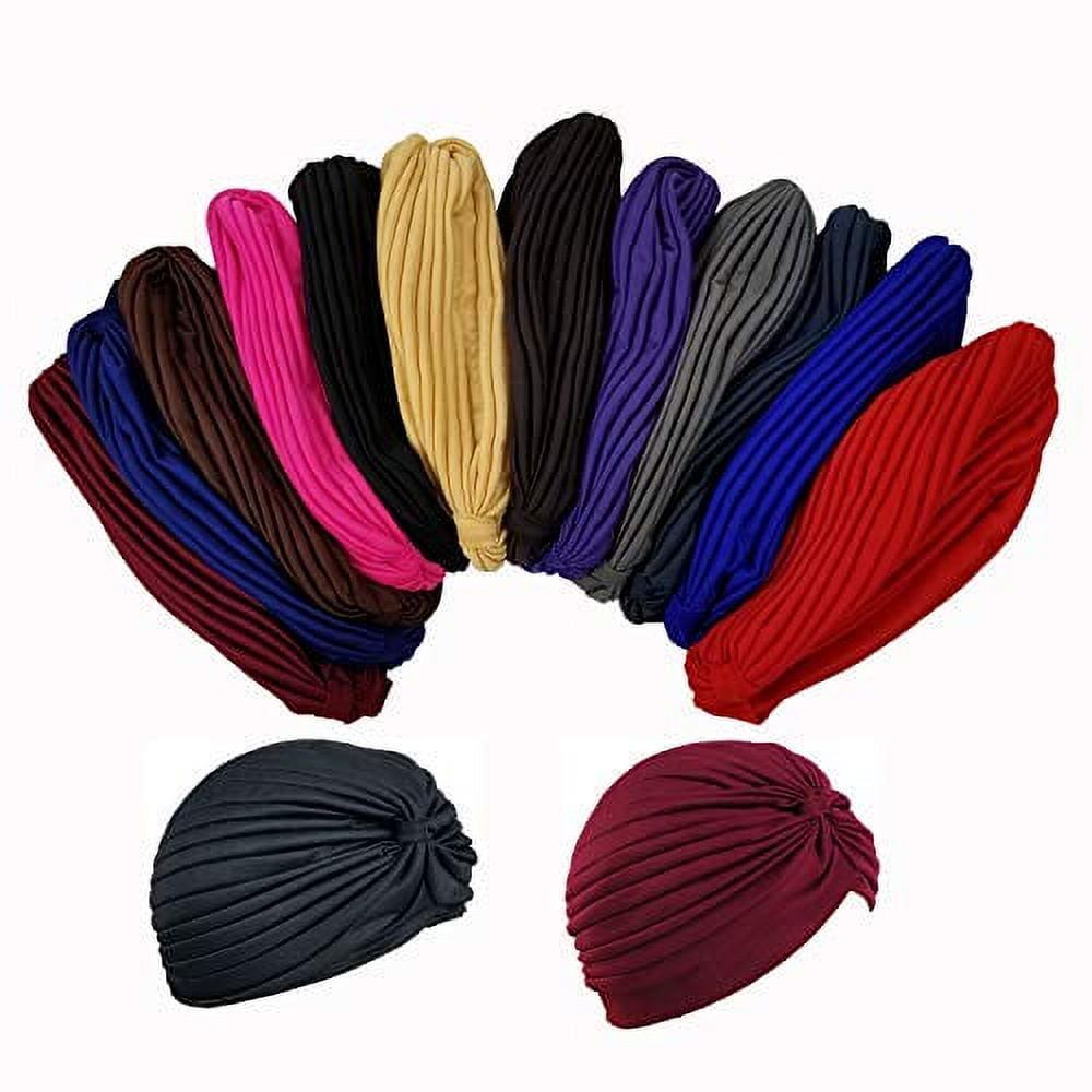 12 PCS Lady Stretchy Turban Head Wrap Band Chemo Hijab Pleated Indian ...