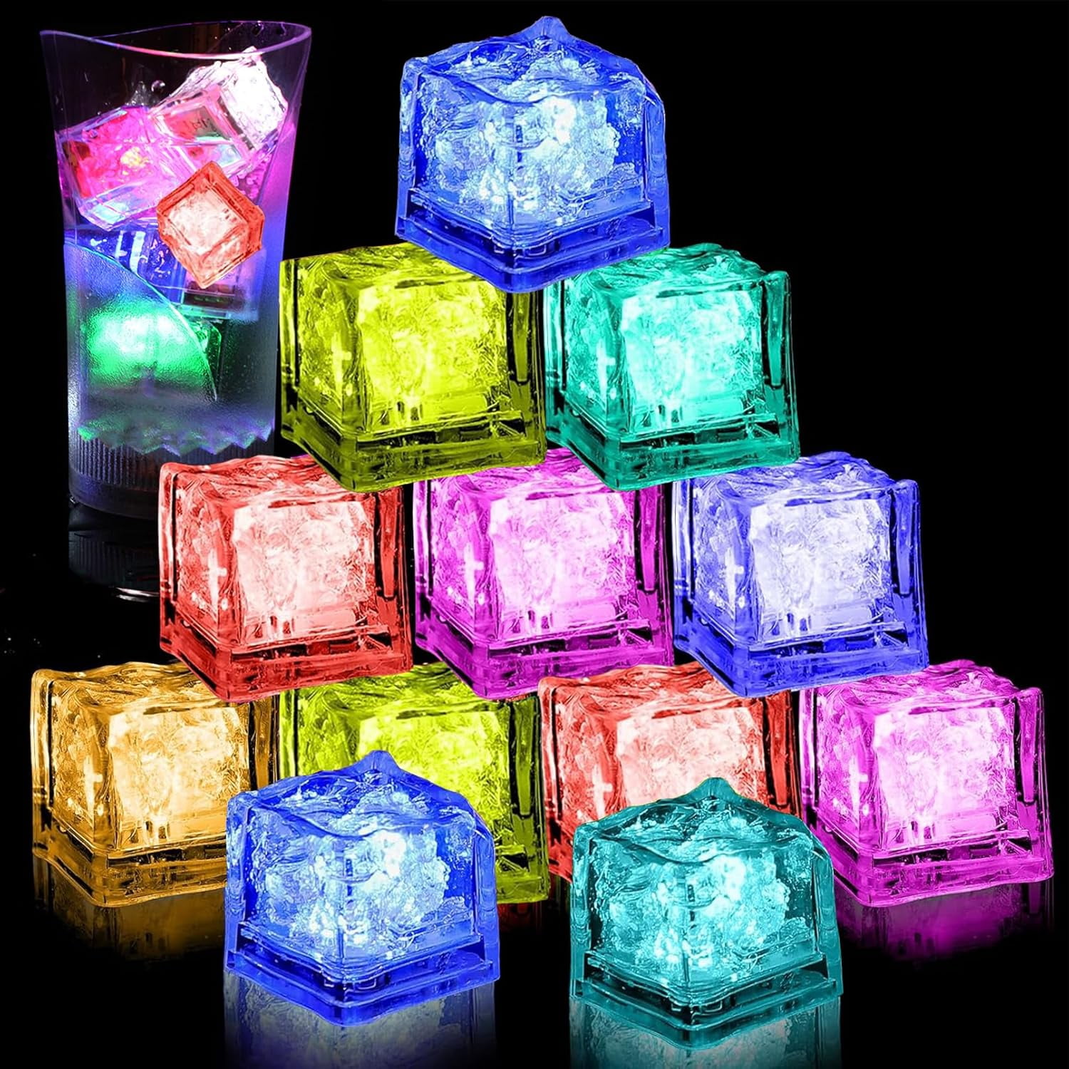 12 PCS Light Up Ice Cubes for Drinks,Reusable Flashing Glow in the Dark ...