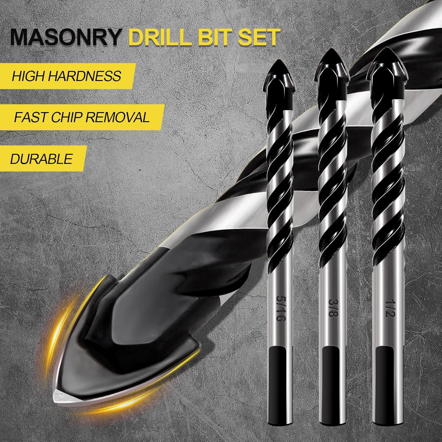 12-PCS Masonry Drill Bit Set & Concrete Drill Bit Set, 1/8 to 1/2 inch ...