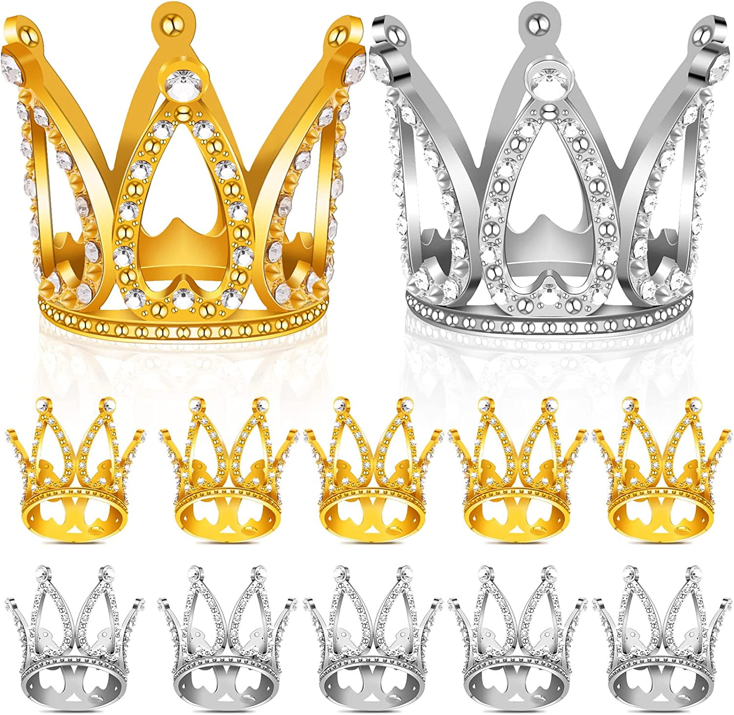 12 PCS Mini Crown Cake Topper,Gold & Silver Crown Tiara Cake Topper ...