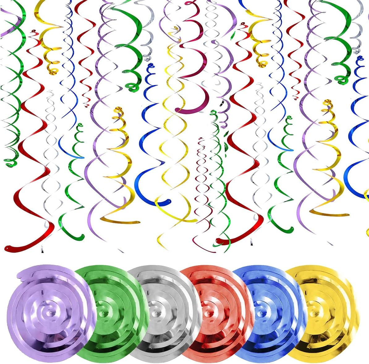 12 PCS Multicolor Hanging Swirls Party Decorations, Rainbow Spiral ...