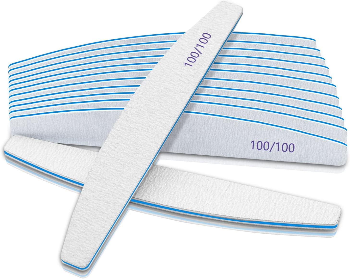 12 PCS Nail Files for Acrylic Nails, 100/100 Grit Nail File for Poly ...