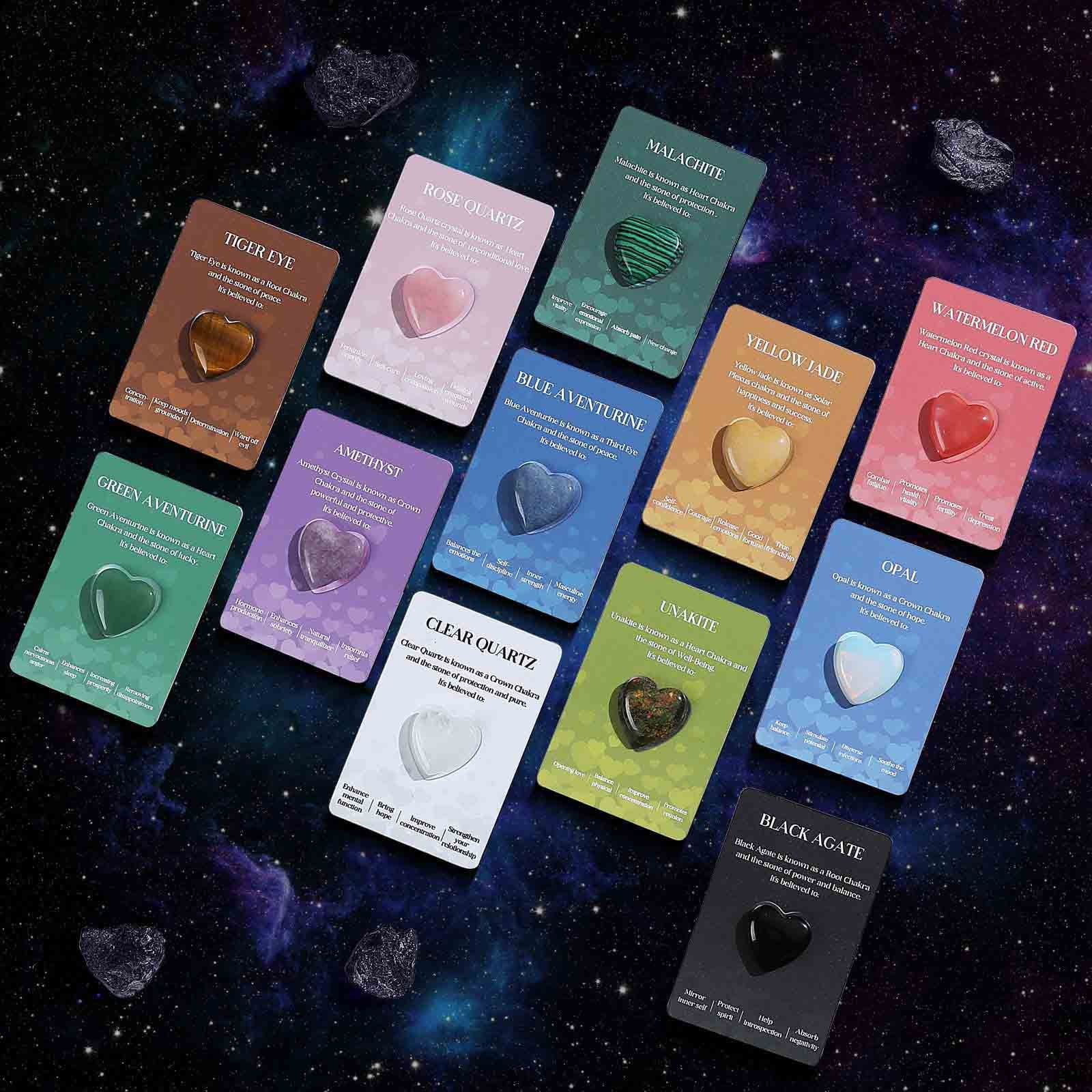 12 PCS Natural Heart Crystals Shaped Healing Stones, Crystal Palm ...