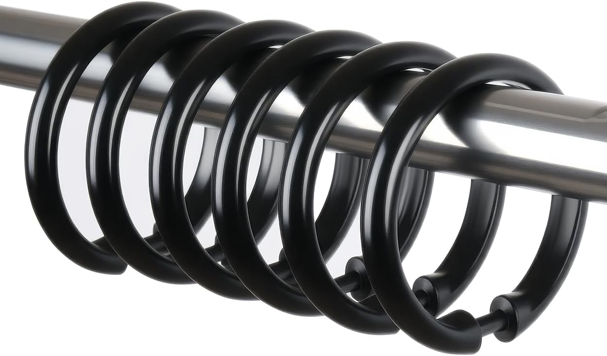 12 PCS O Shaped Black Plastic Shower Curtain Rings, Easy Snap Closure ...