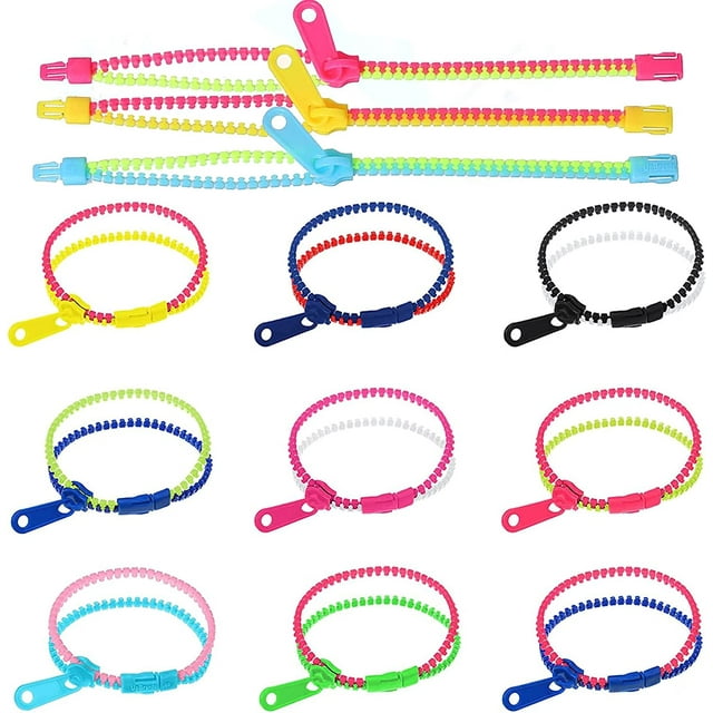 12 PCS Party Zipper Bracelets, Zipper Bracelet Fidget Toy Neon Colors ...