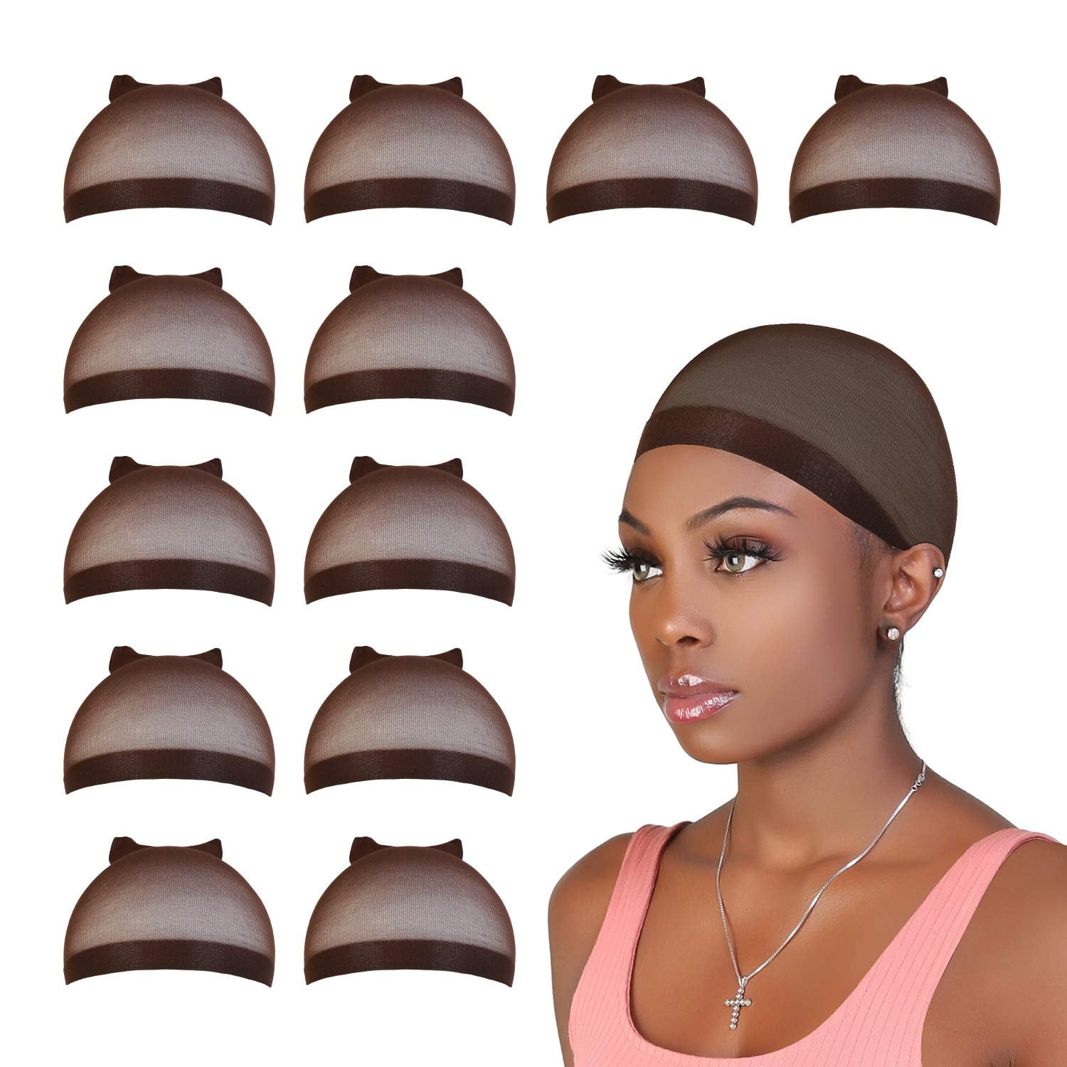 12 PCS! Perfect Fit Ultra Thin & Expandable Stocking Wig Cap, Each pack ...