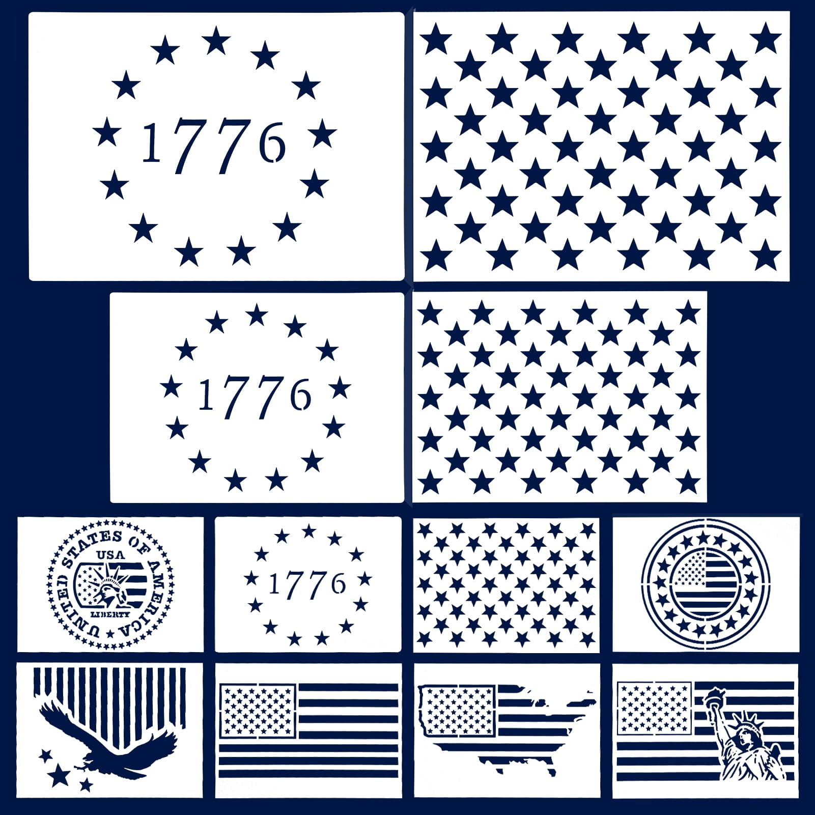 12 PCS Plastic American Flag Star Stencil,1766 Templates & map& Star ...