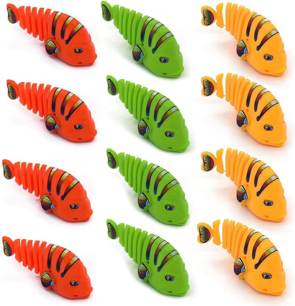 12 PCS Plastic Wind-Up Wiggle Fish Toys, 2024 Upgrade Clockwork ...
