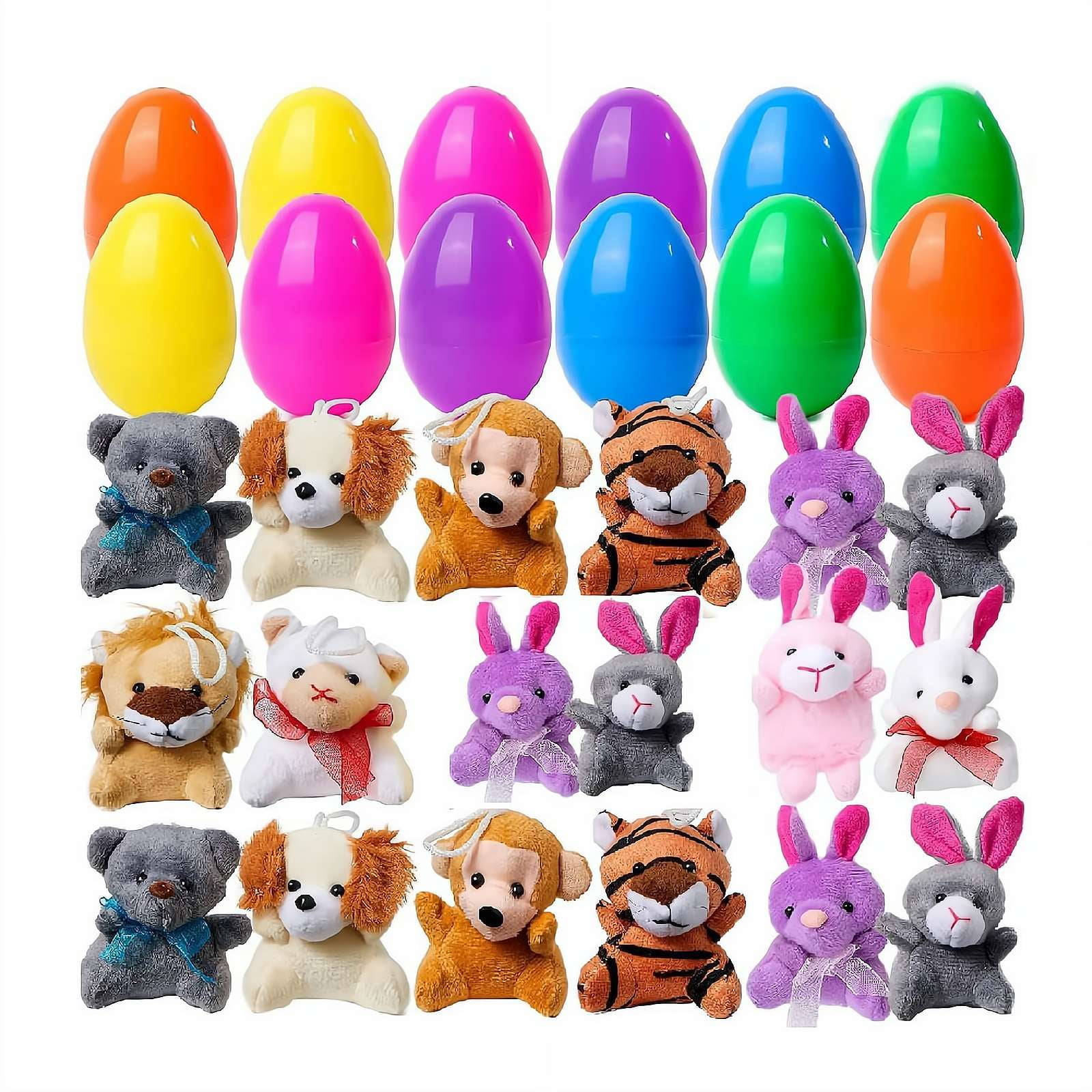 12 PCS Prefilled Easter Eggs with Mini Plush Animals Toys Easter Basket ...