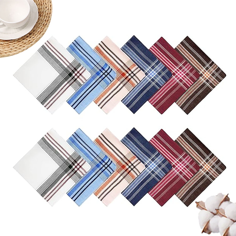 12 PCS Premium Cotton Men's Handkerchiefs - Soft Classic Pocket Squares ...