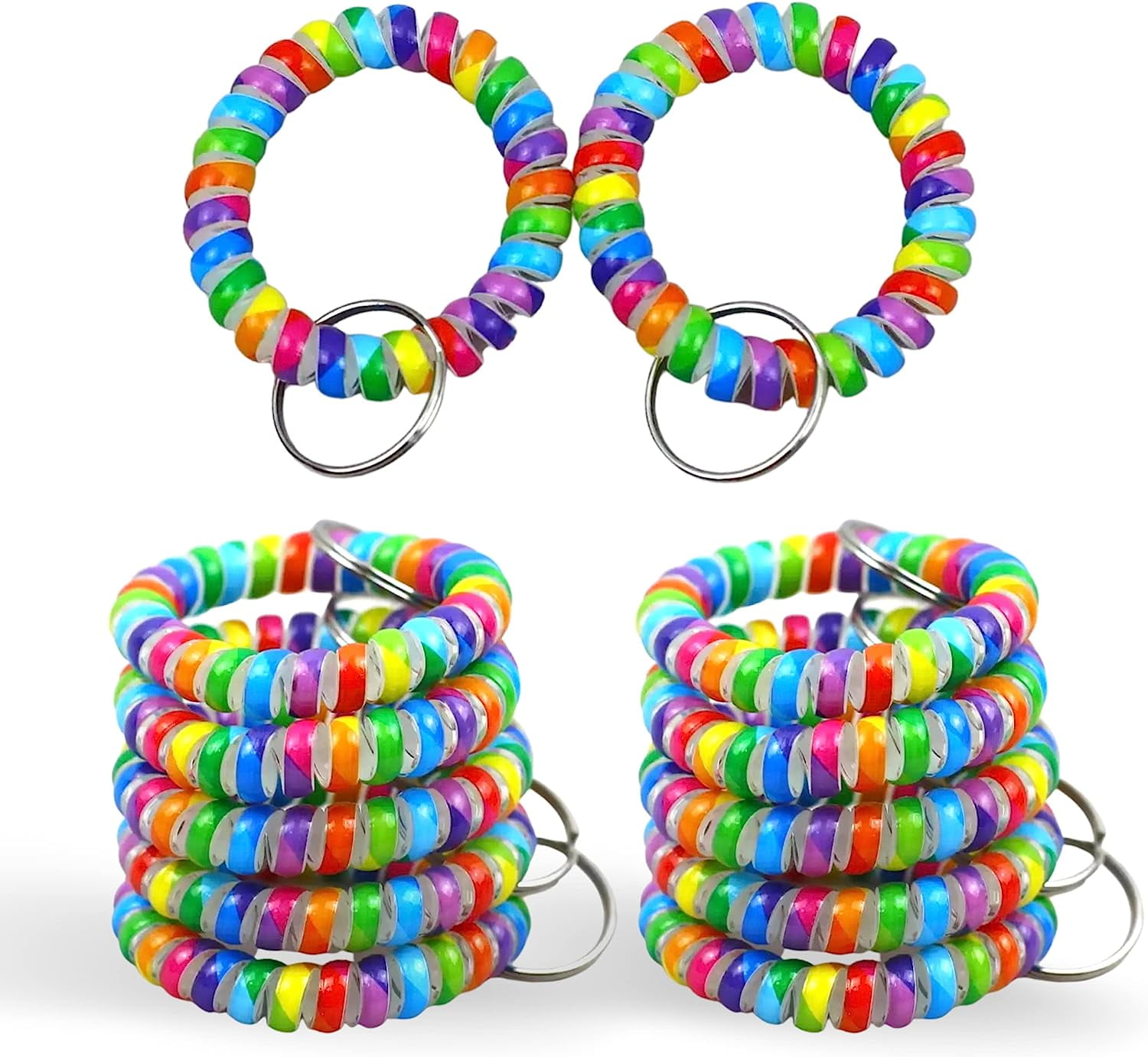 12 PCS Rainbow Wrist Keychain Wrist Key Holder Colorful Spring Spiral ...