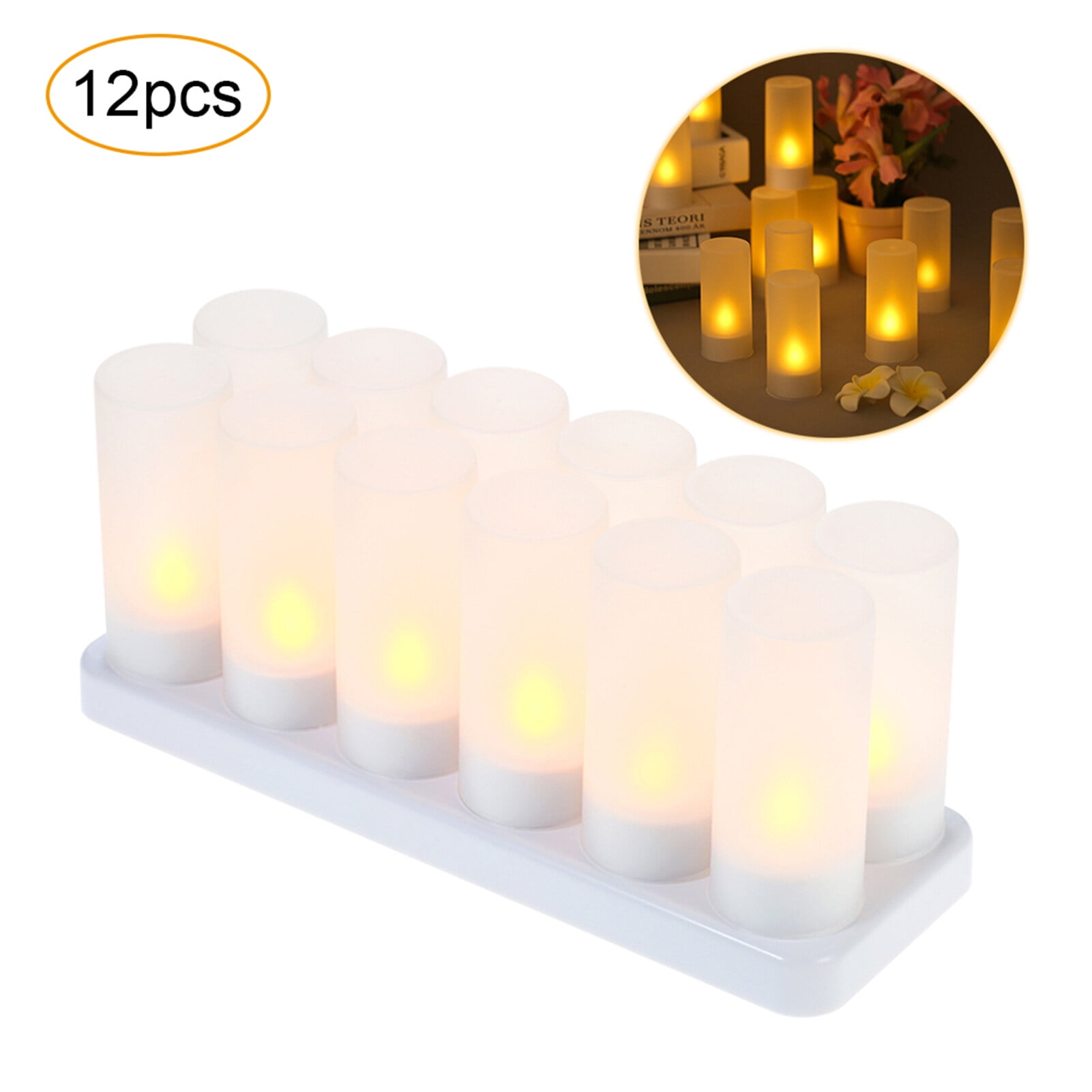 12 PCS Rechargeable Flameless Candles Realistic Flickering Yellow LED ...
