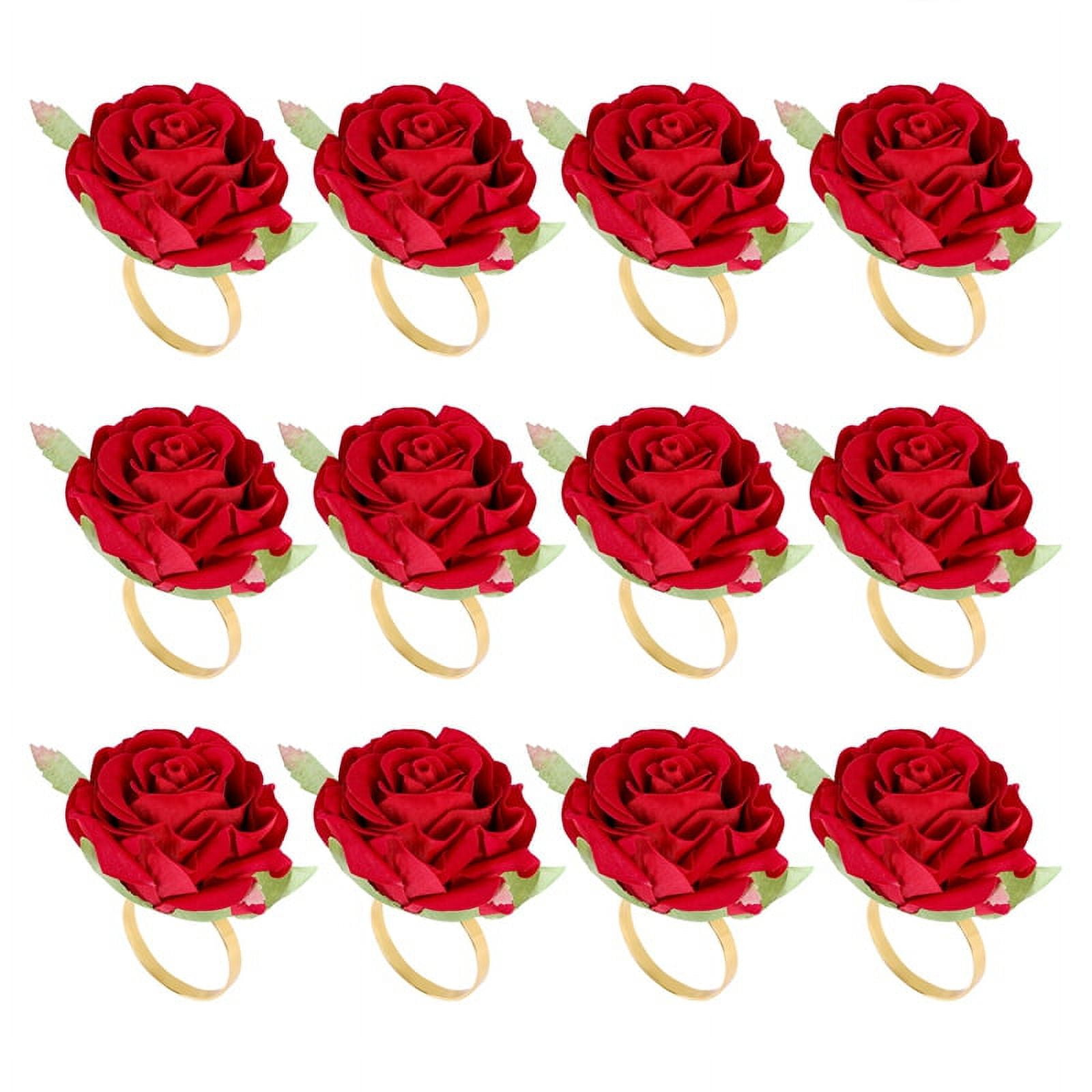 12 PCS Red Rose Shape Towel Buckle Napkin Ring Wedding 's Day Hotel ...