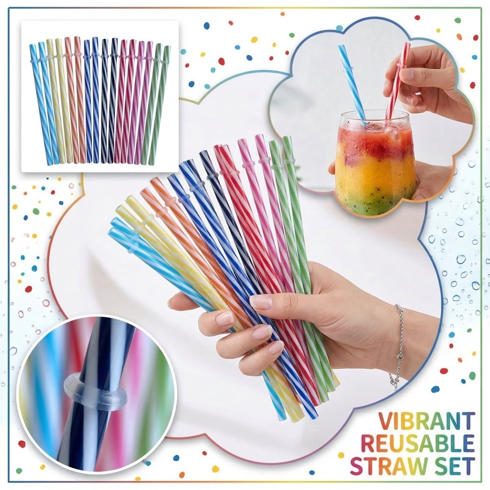 12 PCS Reusable Plastic Straws for Tumblers, Hard Plastic Drinking ...