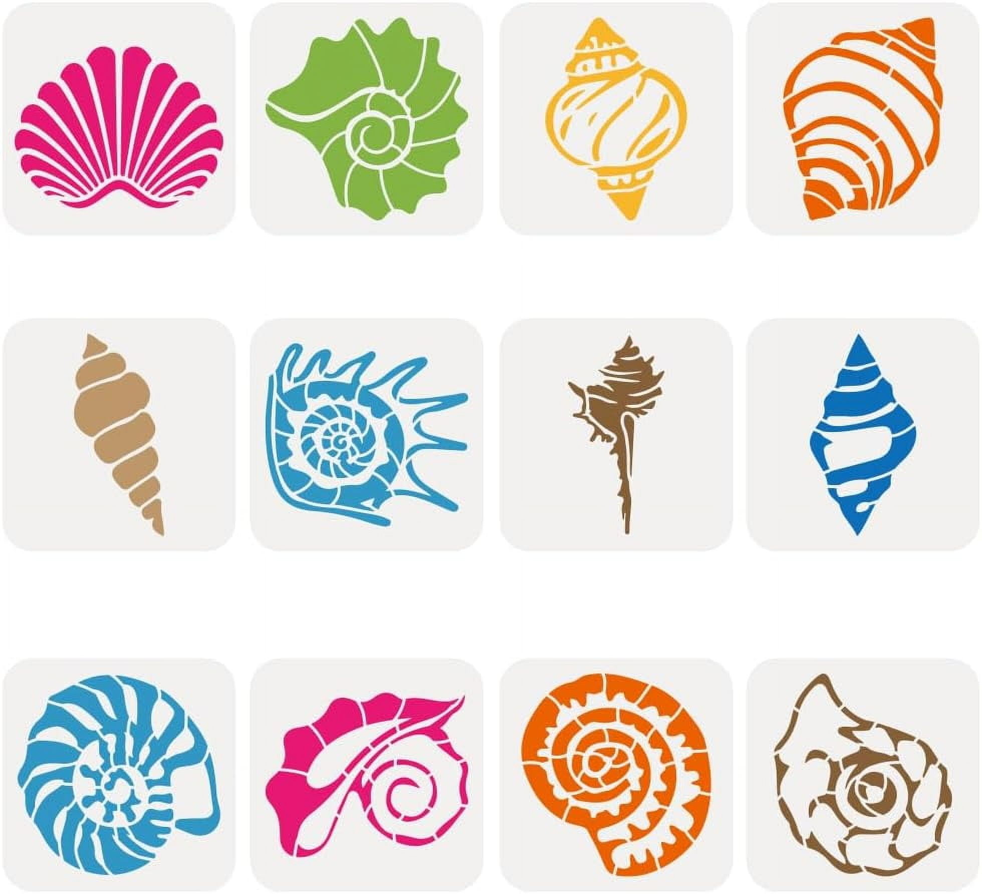 12 PCS Seashell Stencils for Painting 5.9x5.9inch Reusable Sea Shell ...