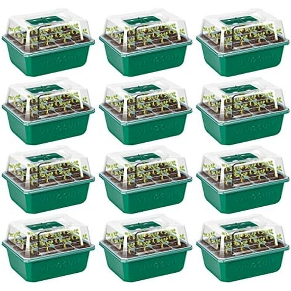 12-PCS Seed Starter Trays, 144-Cell Seed Starter Kit with Humidity Dome ...