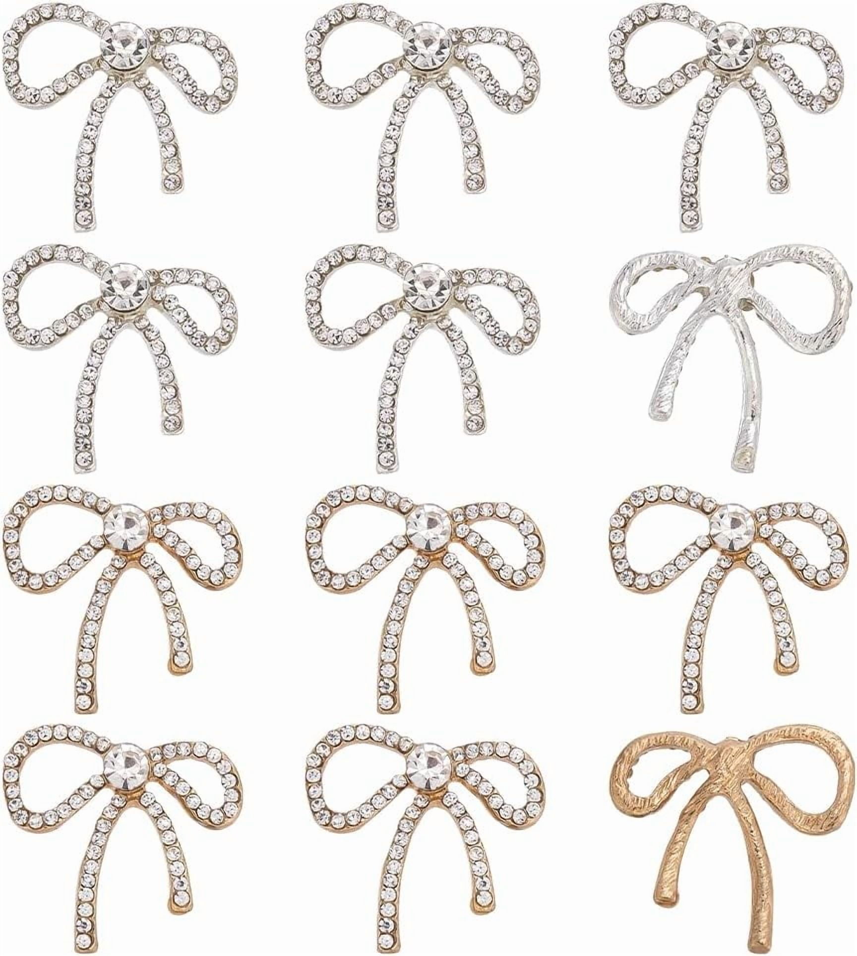 12 PCS Shape Rhinestone Buttons 2 Colors Alloy Rhinestone Bowknot ...