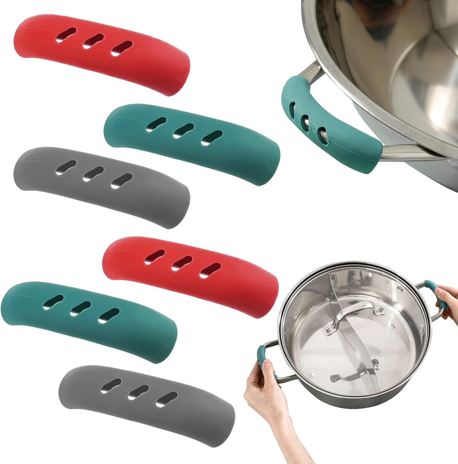 12 PCS Silicone Pot Handle Covers, Heat Resistant, Non-Slip, for Cast ...