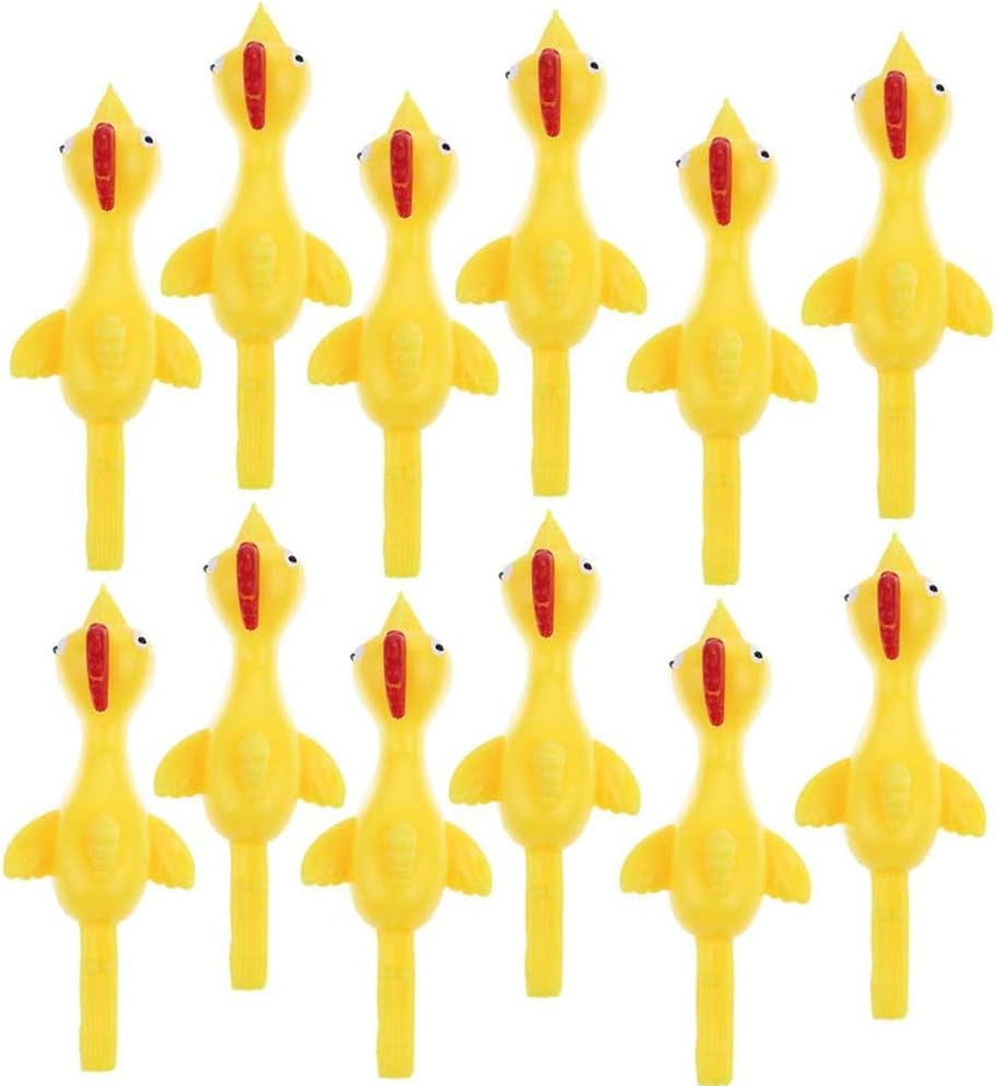 12 PCS Slingshot Chicken Sticky Funny Rubber Chickens Toy Easter Chicks ...
