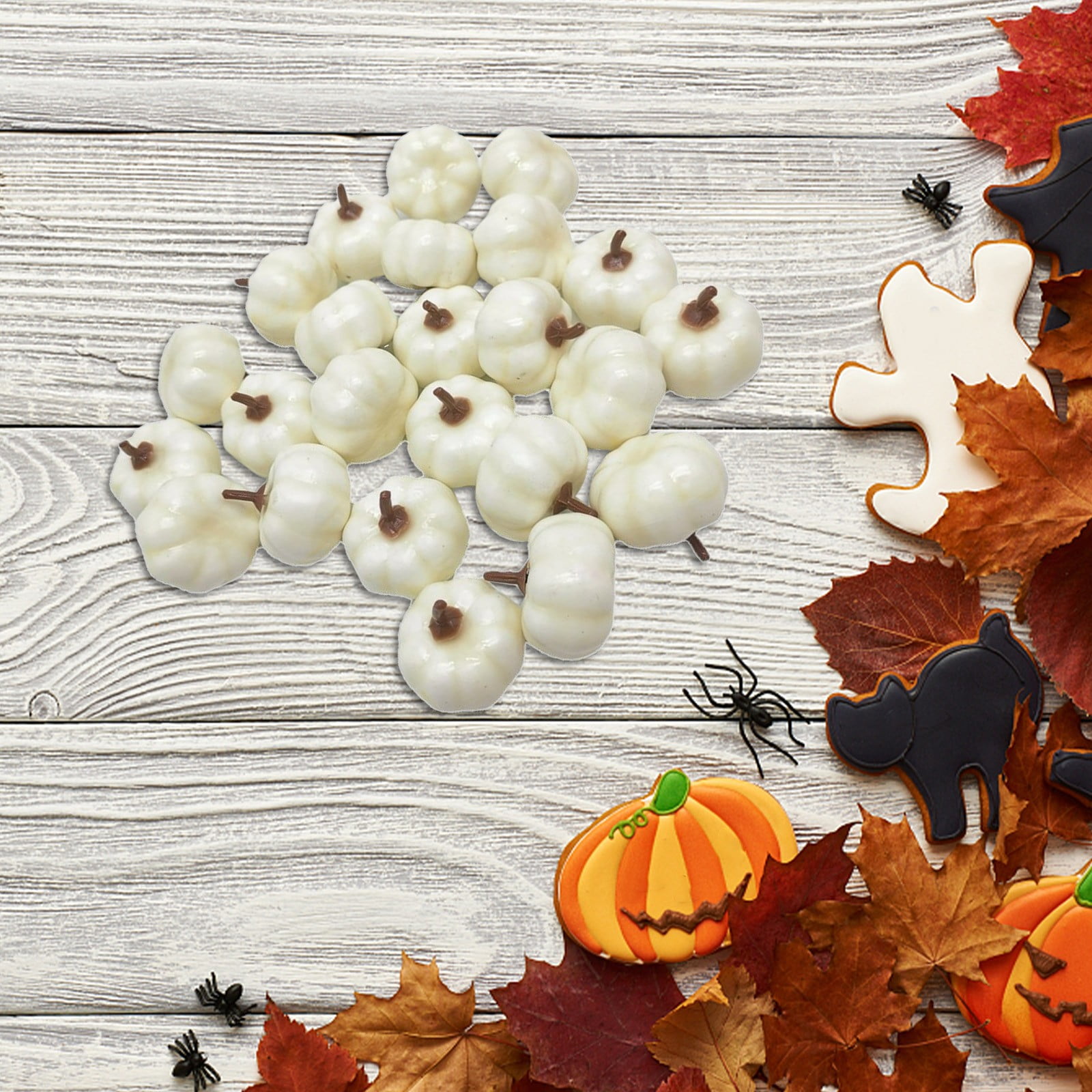 12 PCS Small Artificial Lifelike Pumpkin,White Orange Fake Plastic ...