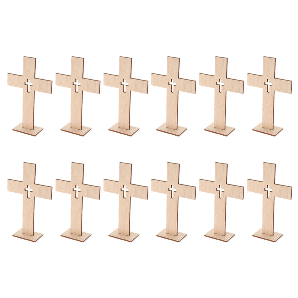 12 PCS Small Display Stand Large Unfinished Wooden Crosses Beige ...