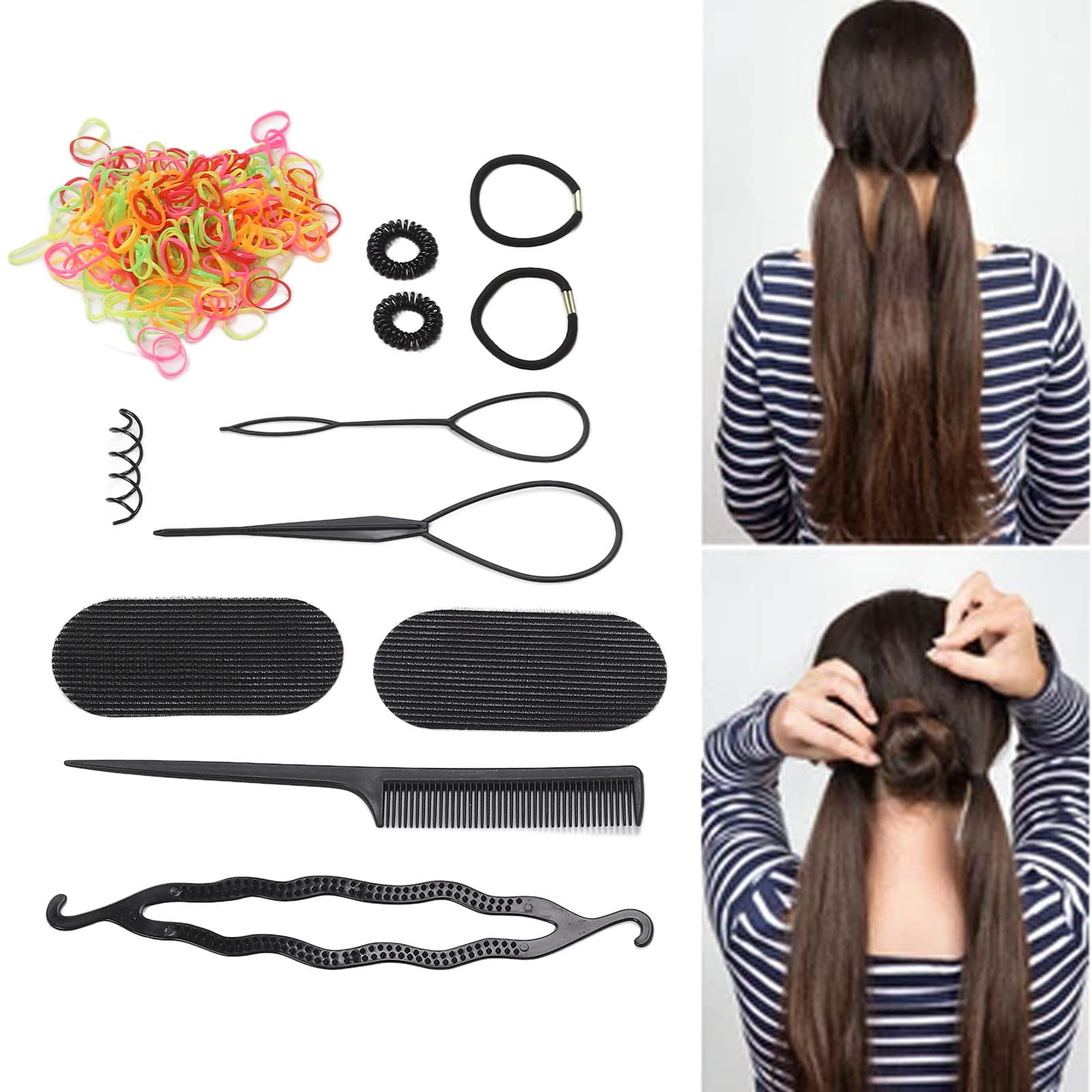 12 PCS Small Elastic Hair Ties and Braiding Hair Tools, Hair French ...