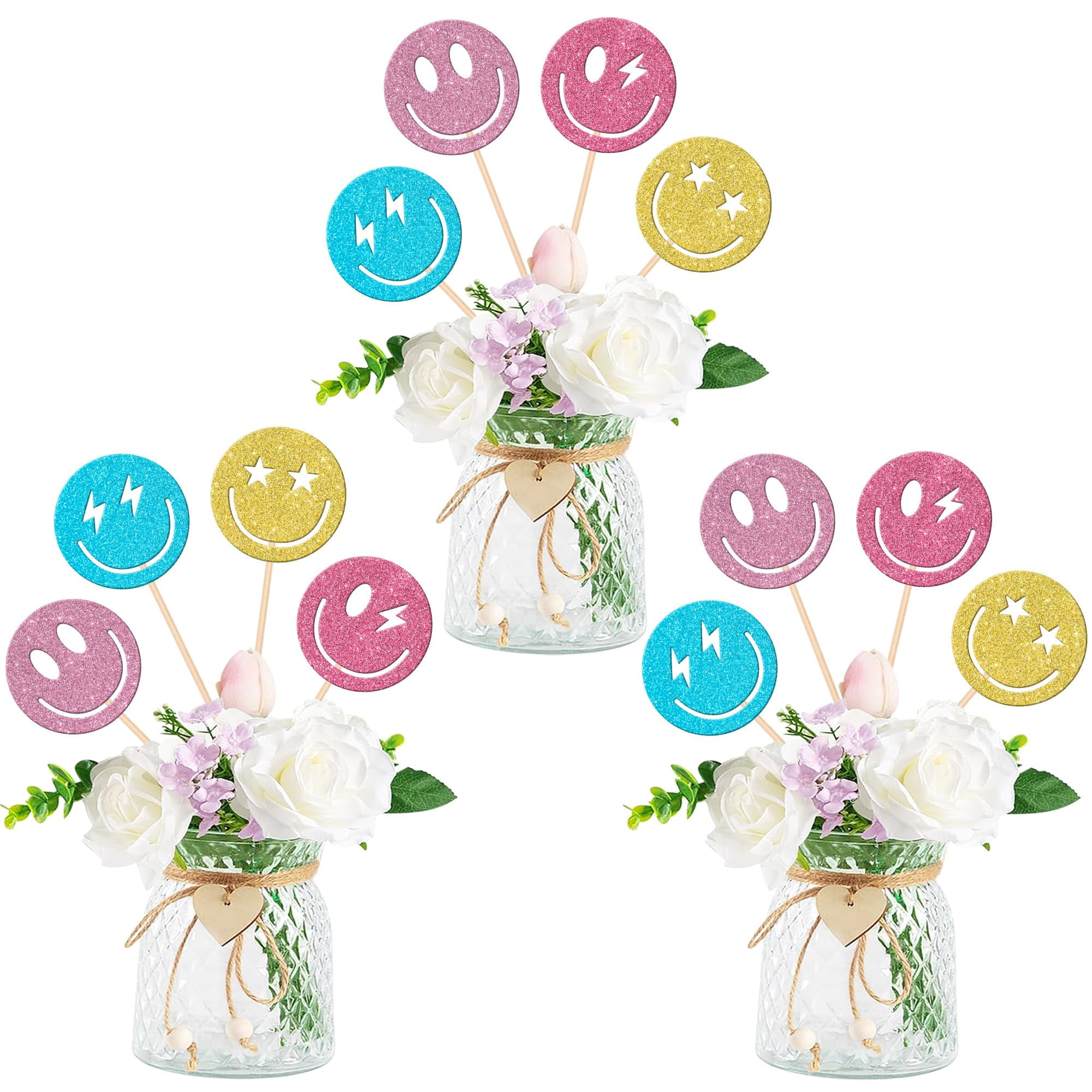 12 PCS Smile Face Centerpiece Sticks Star Lightning 2000s Pink Party ...