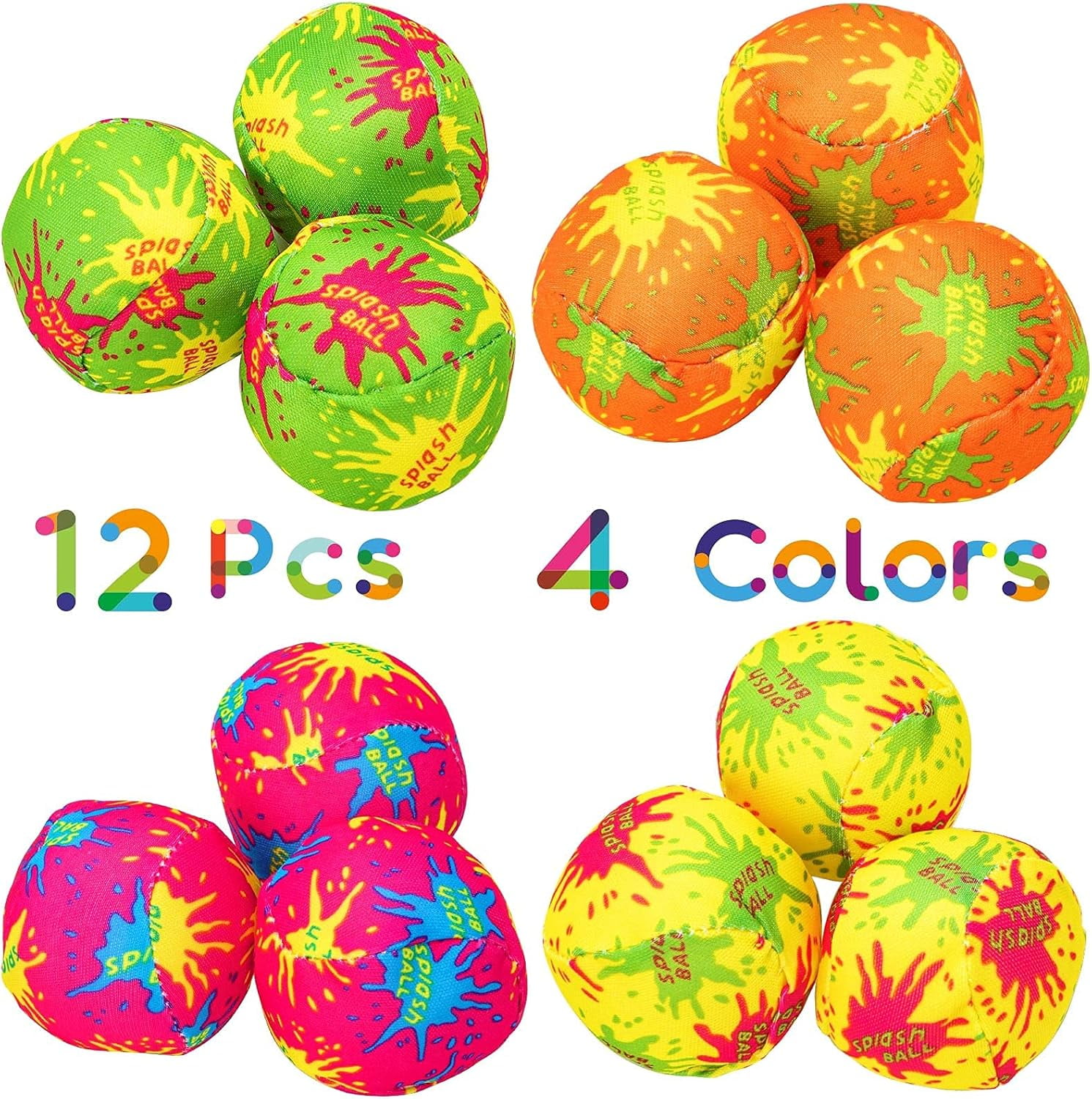 12 PCS Splash Water Balls with Mesh Bag - 2" Mini Super Splashers Water ...